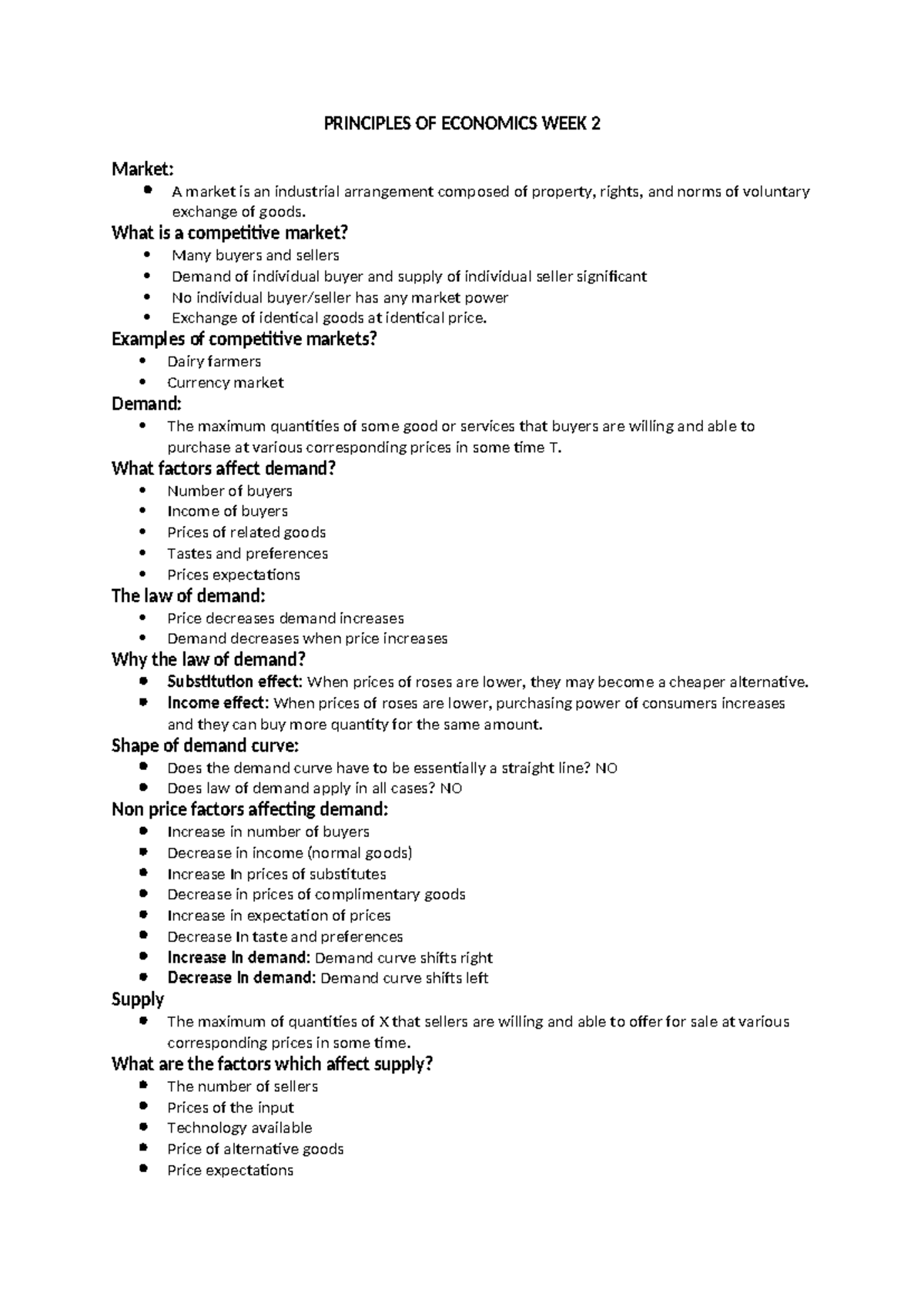 Principles OF Economics WEEK 2 - PRINCIPLES OF ECONOMICS WEEK 2 Market ...