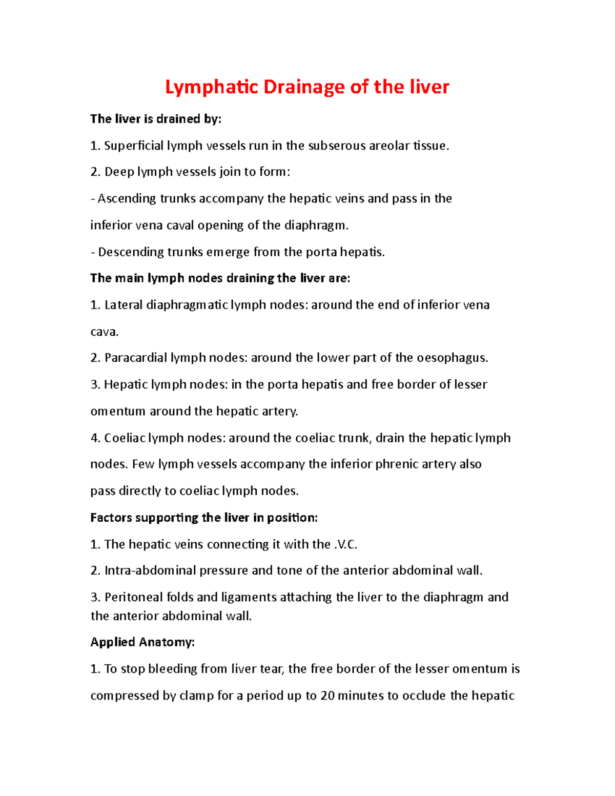 Lymphatic Drainage of the liver - Deep lymph vessels join to form ...