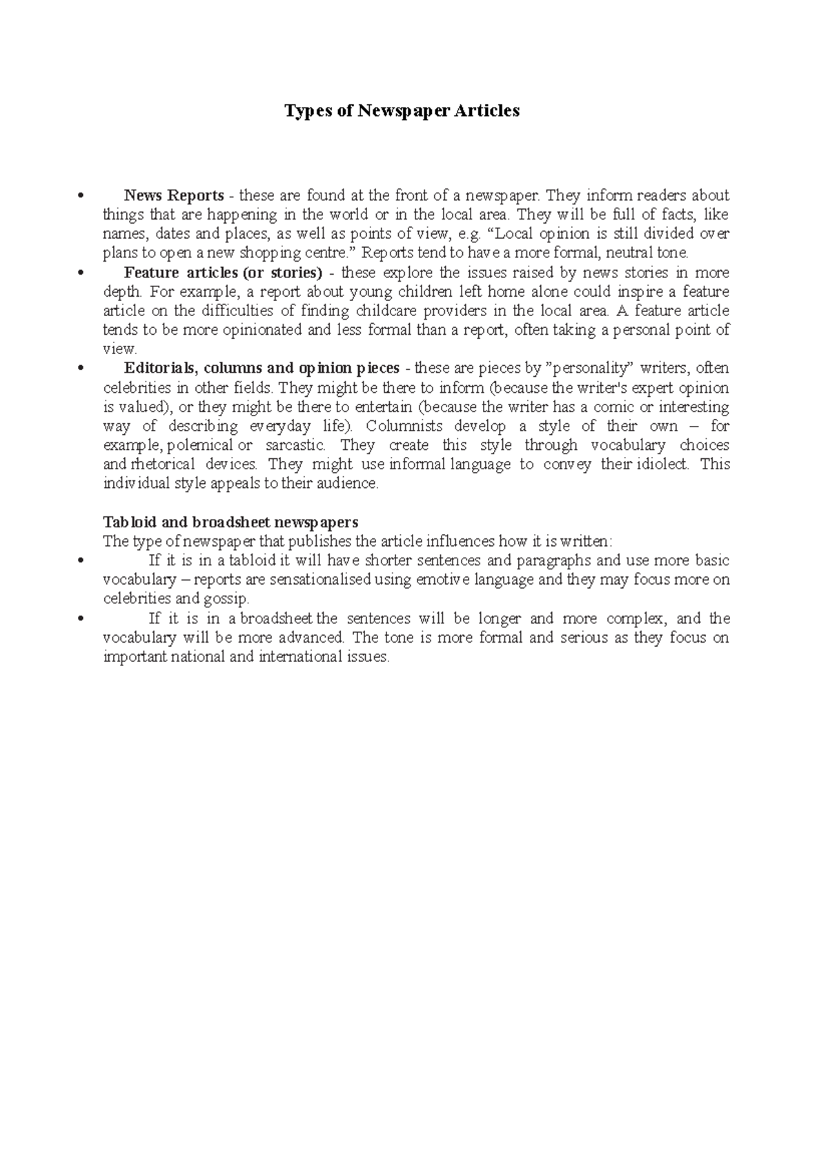 Media Types of newspaper articles - Types of Newspaper Articles News ...