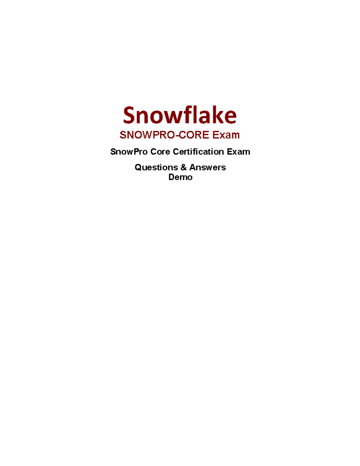 Snow Pro-Core-questions - SnowPro Core Certification Exam Snowflake ...