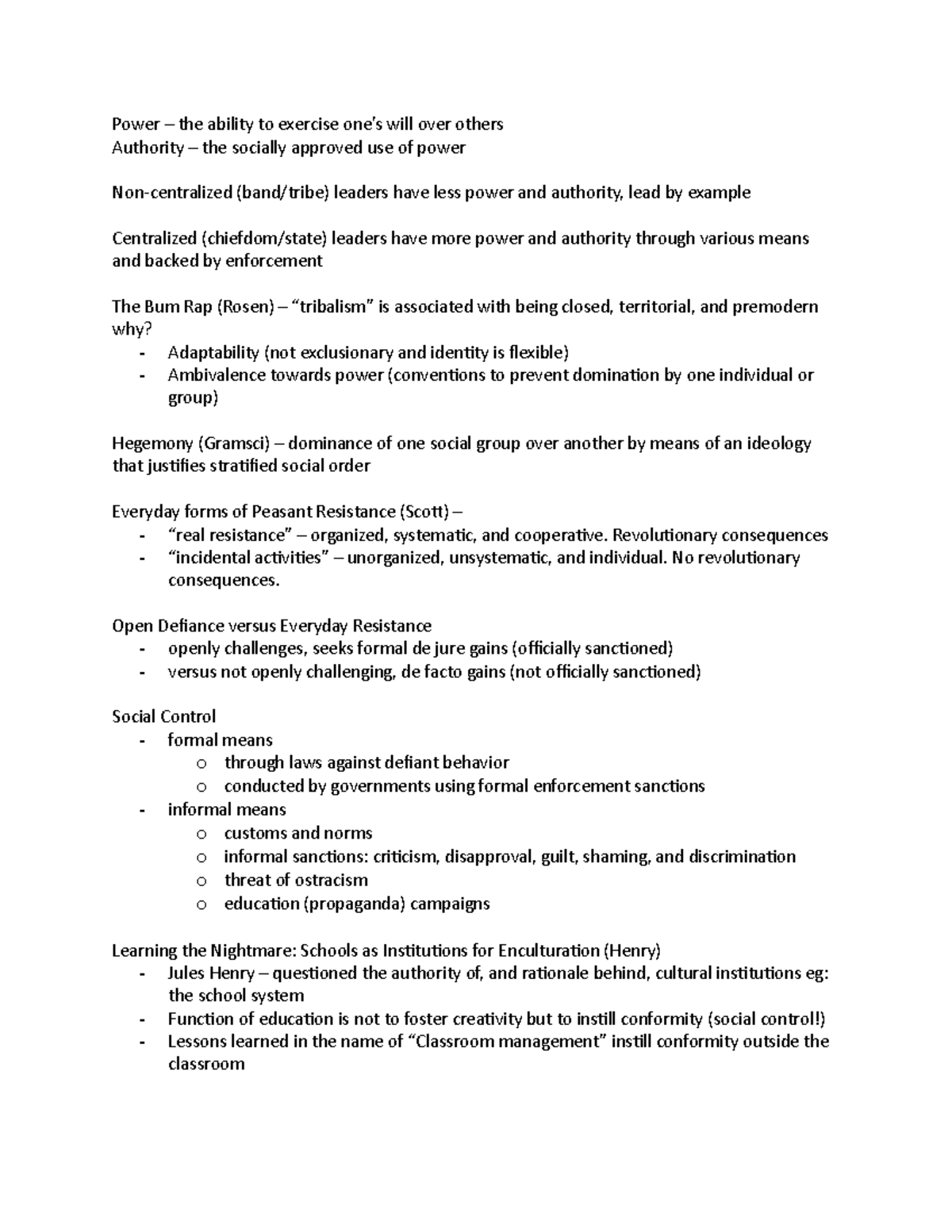 Exam 2 Study Guide - Power the ability to exercise will over others ...