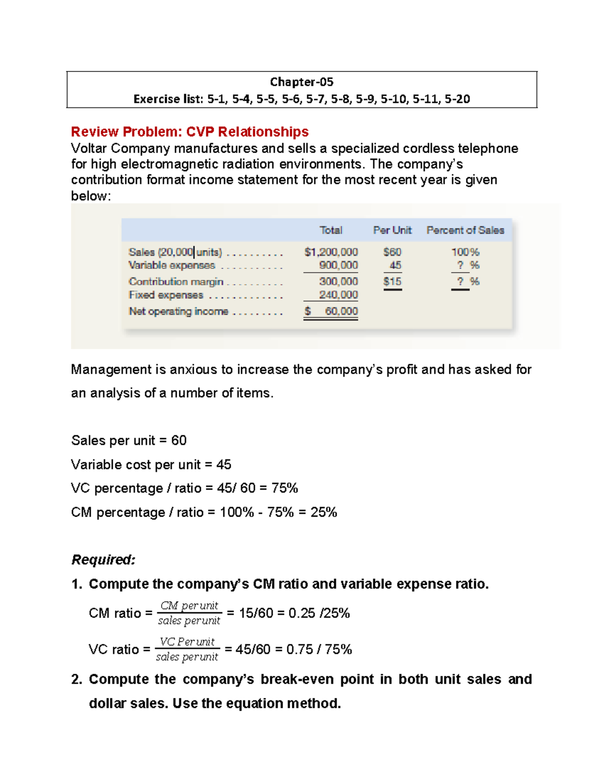 Chapter-05-cvp-relationship compress - Chapter- Exercise list: 5-1, 5-4 ...