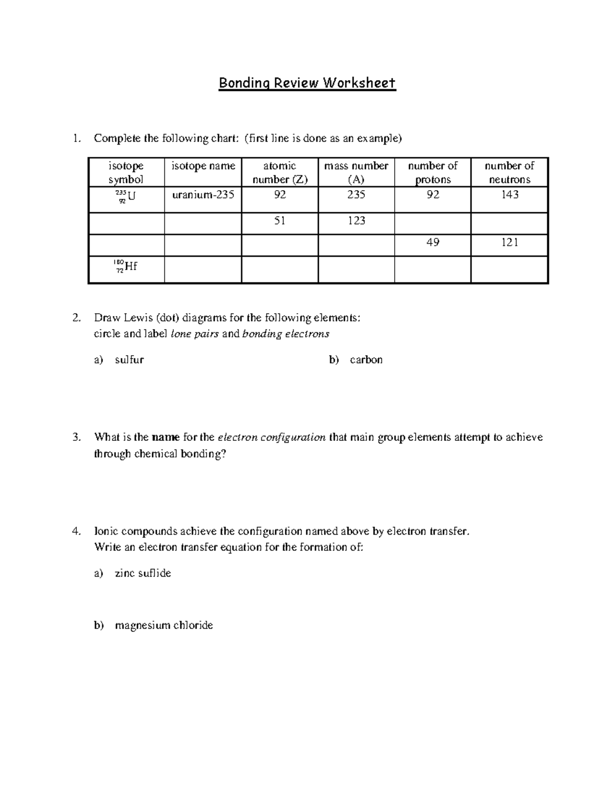 Bondingreviewworksheet - Bonding Review Worksheet Complete the ...