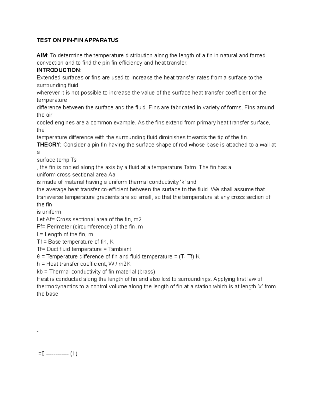 TEST ON PIN-FIN APPARATUS. - TEST ON PIN-FIN APPARATUS AIM: To ...