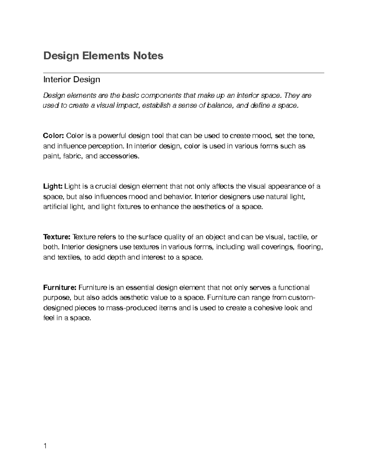 Design Elements Notes - Design Elements Notes Interior Design Design ...