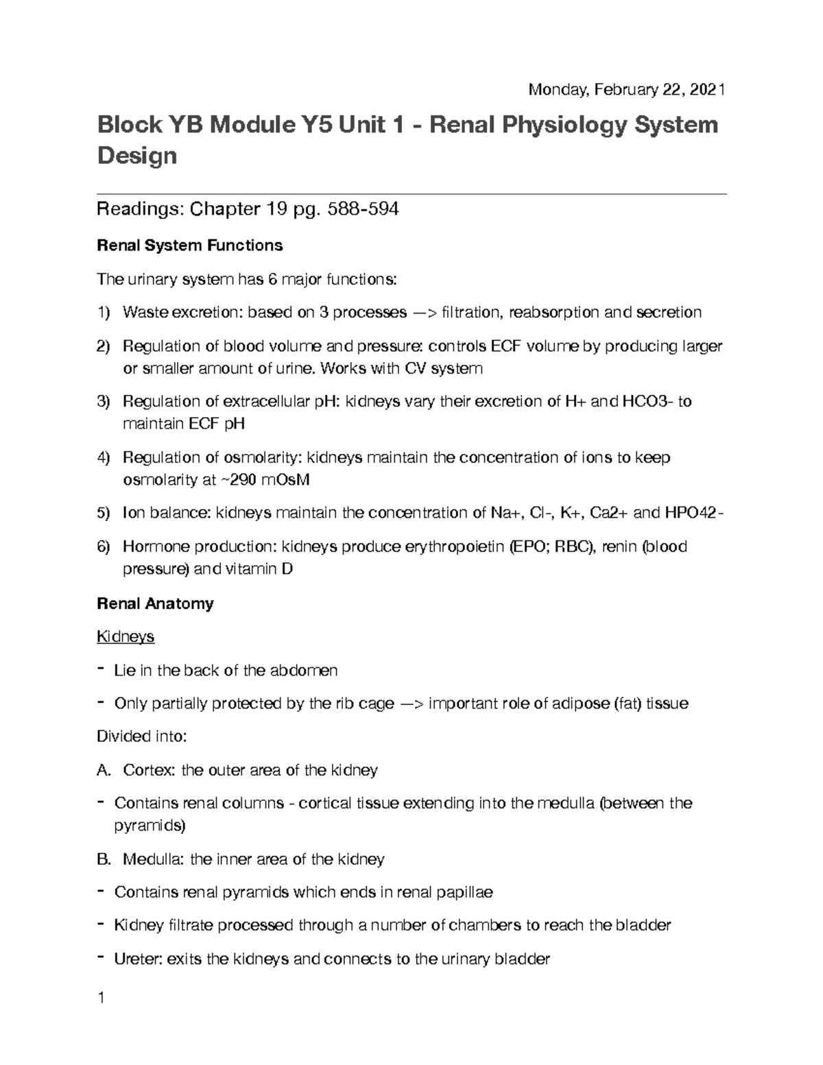 YB Y5 Unit 1 - Dr. Cindy Penney - Block YB Module Y5 Unit 1 - Renal ...