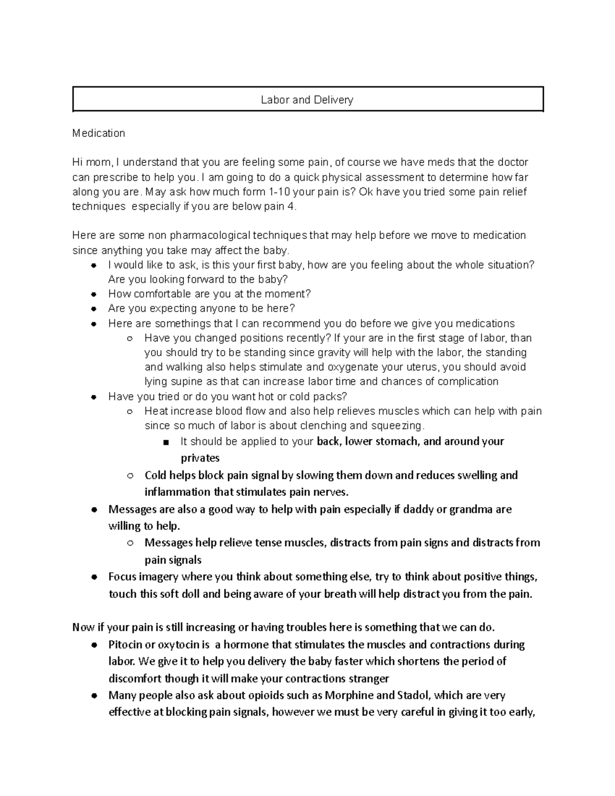 OB Educations Plan - HW HW HW HWHW - Labor and Delivery Medication Hi ...