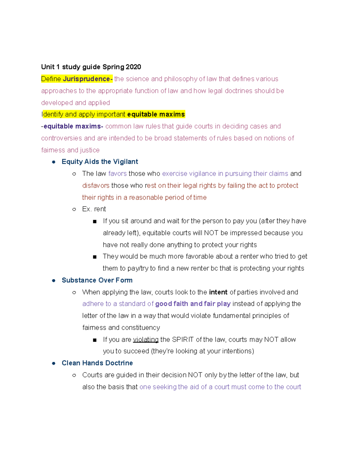 Exam 1 Study guide LAW - Professor: Virginia Ward-Vaughn - Unit 1 study ...