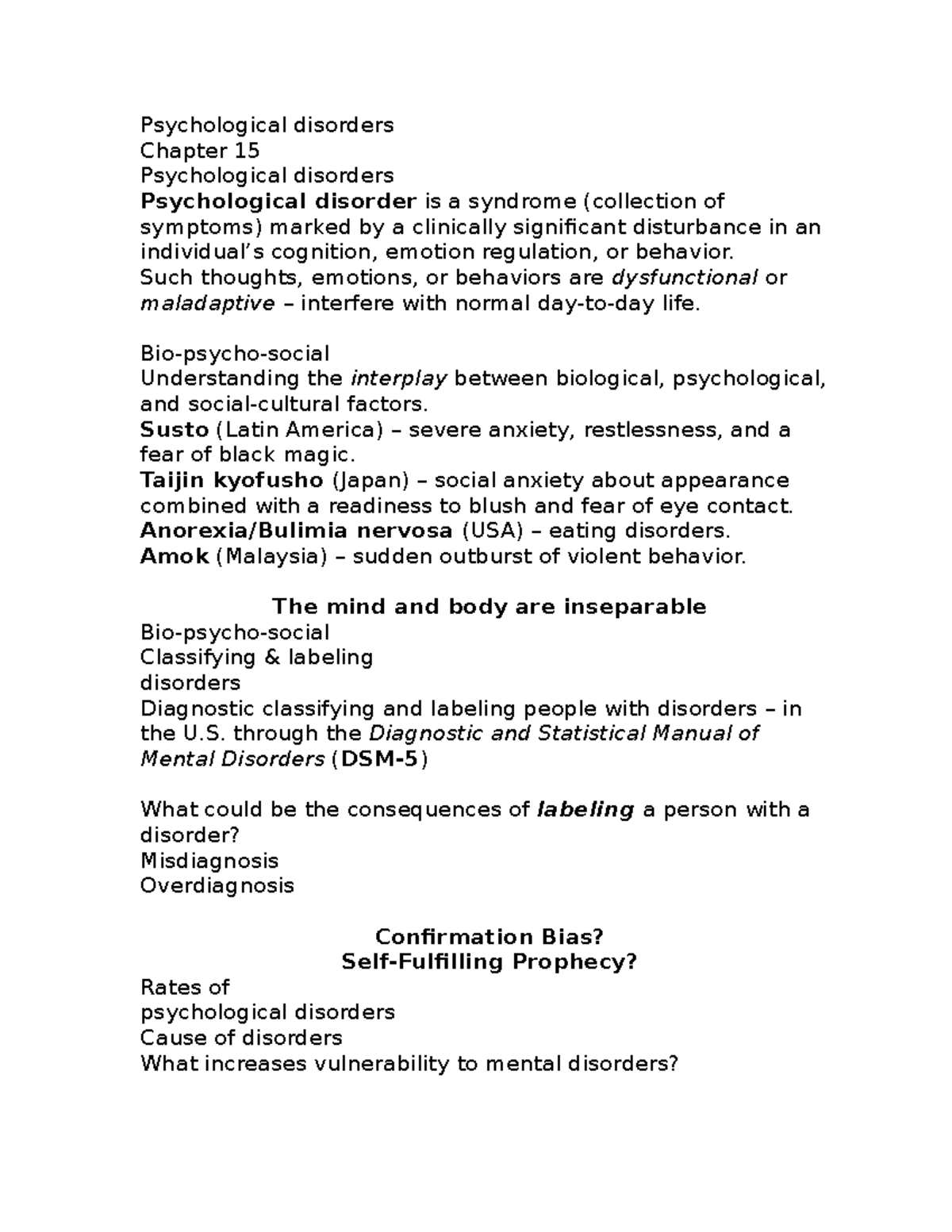 4. Psychological disorders - Psychological disorders Chapter 15 ...
