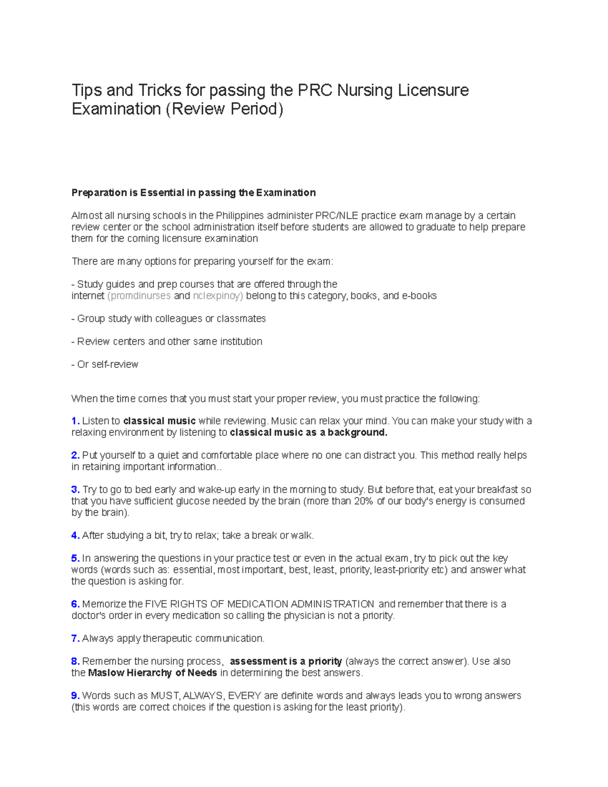 Tips and Tricks for passing the PRC Nursing Licensure Examination ...