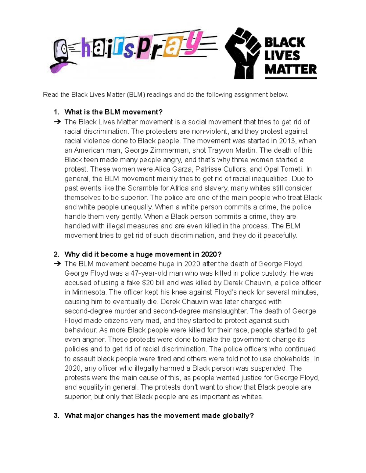 BLM movement - Read the Black Lives Matter (BLM) readings and do the ...