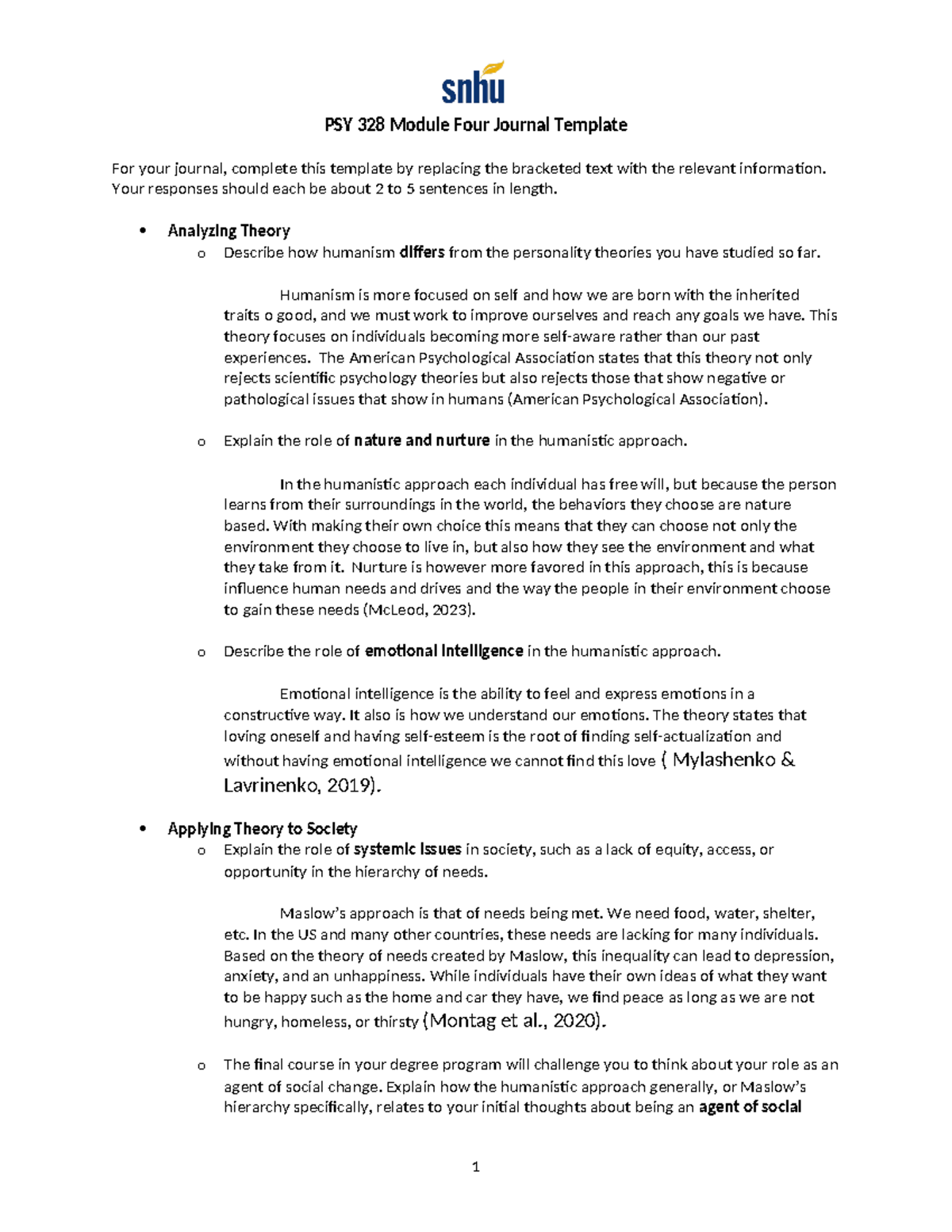 Mod 4 journal - PSY 328 Module Four Journal Template For your journal ...