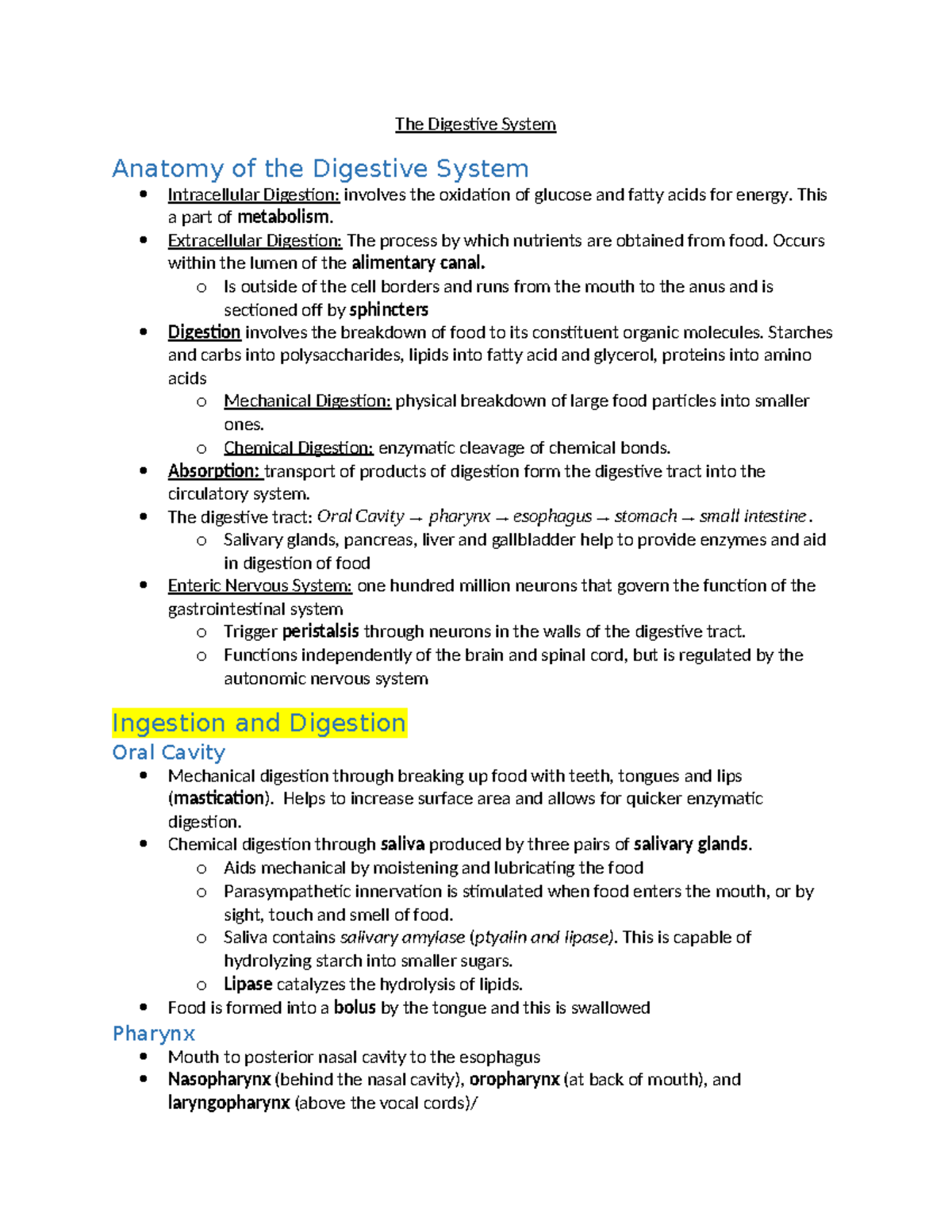 The Digestive System - MCAT - The Digestive System Anatomy of the ...