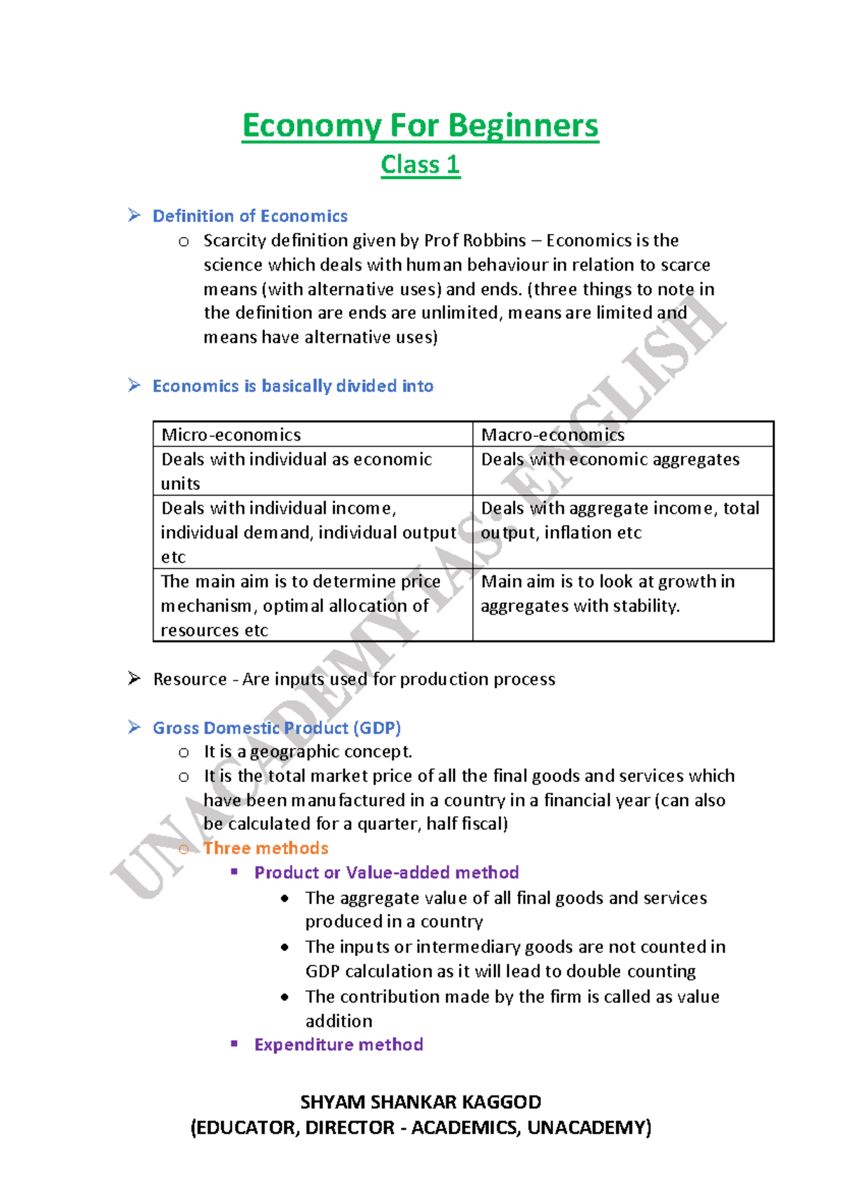 EFB Class 1 - ECONOMICS BEGINNERS - SHYAM SHANKAR KAGGOD (EDUCATOR ...