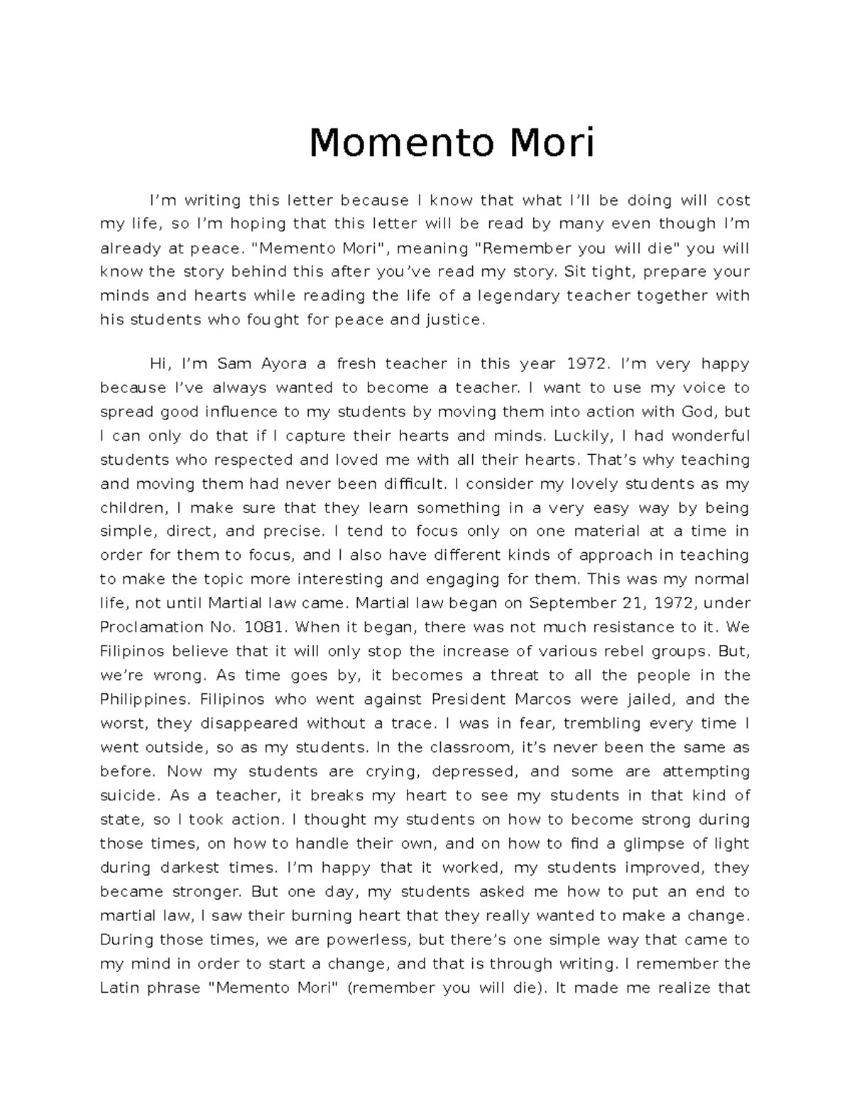 Momento Mori - Remember you will die - Momento Mori I’m writing this ...