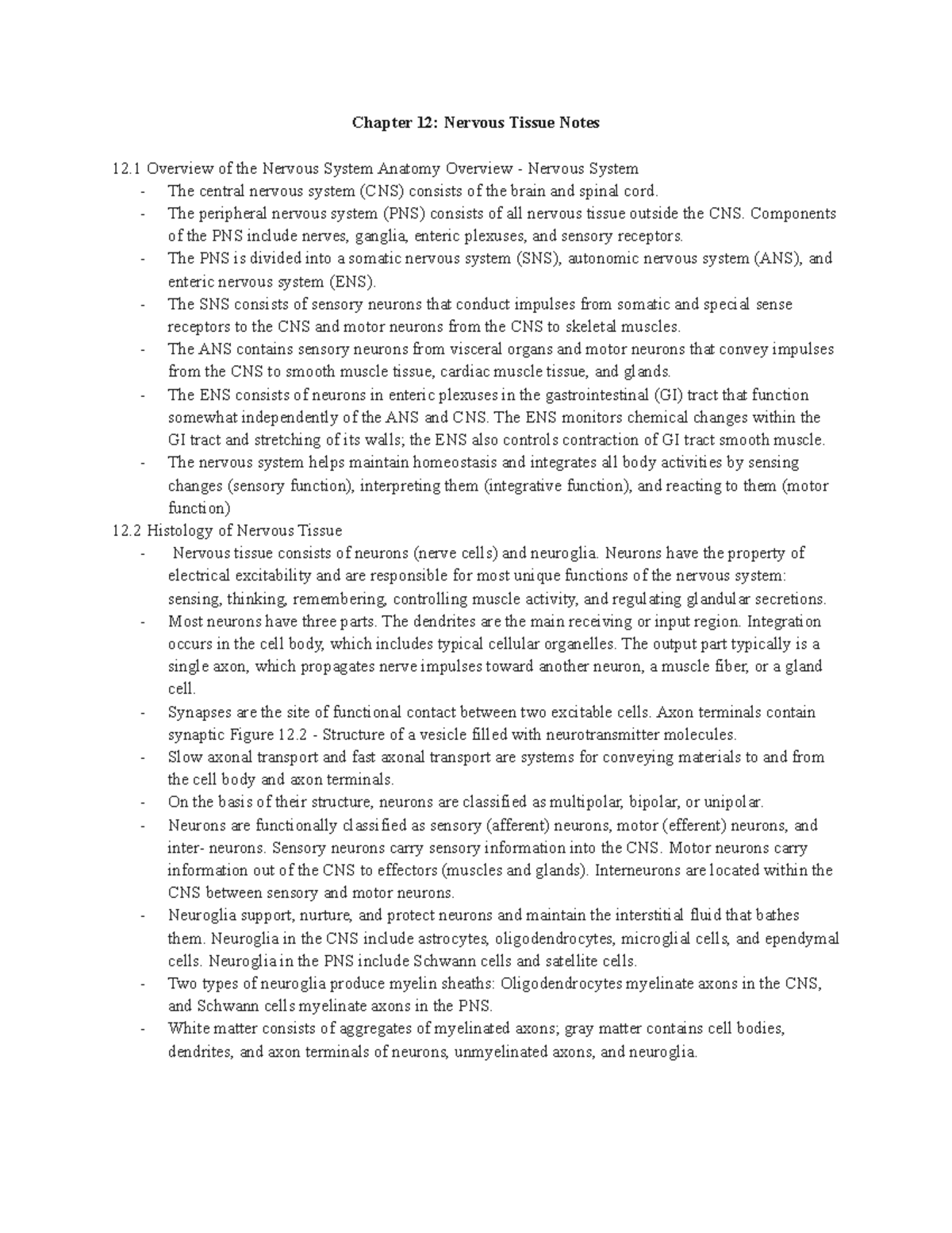 Chapter 12apter 12 notes - Chapter 12: Nervous Tissue Notes 12 Overview ...