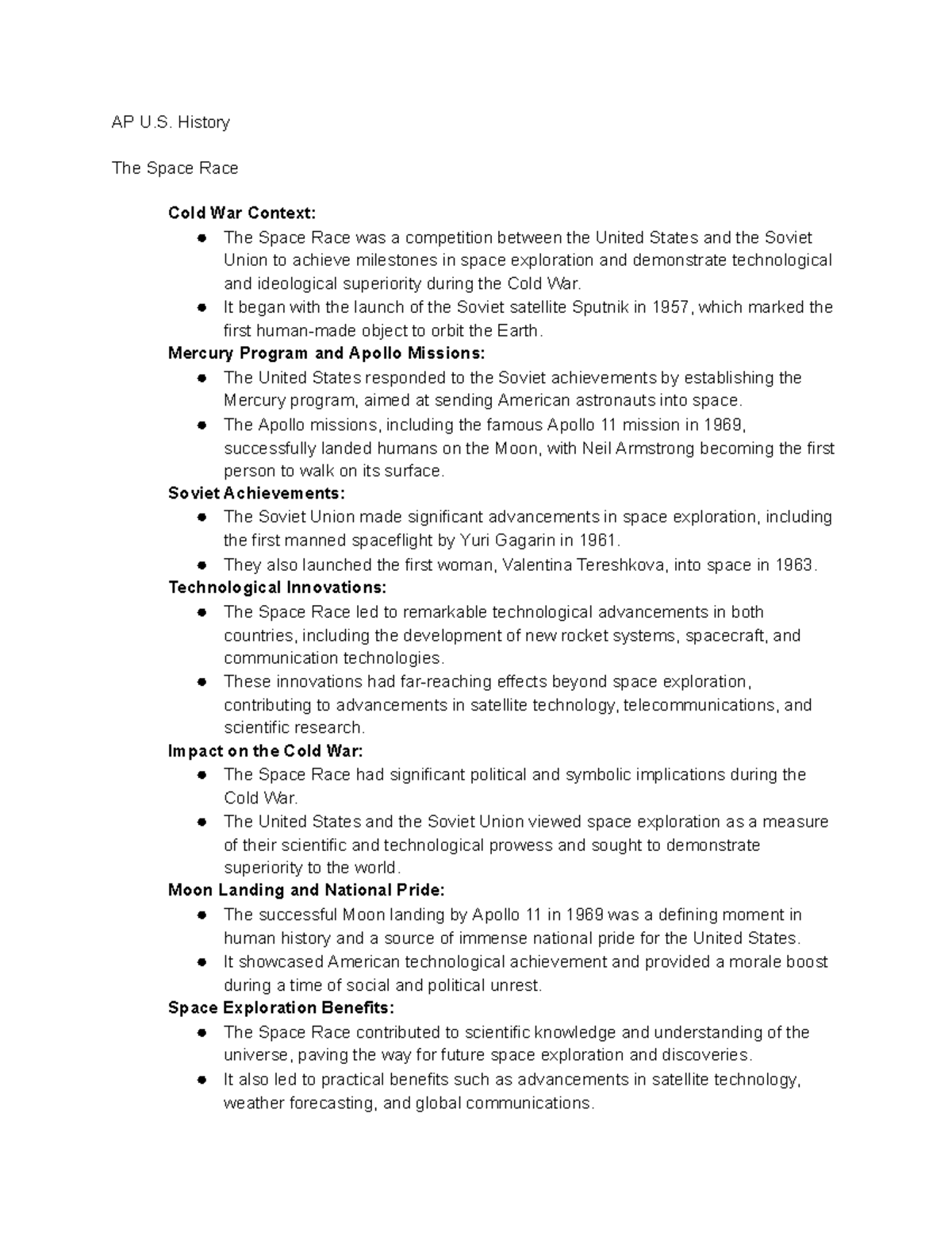 AP U.S. History - The Space Race - AP U. History The Space Race Cold ...