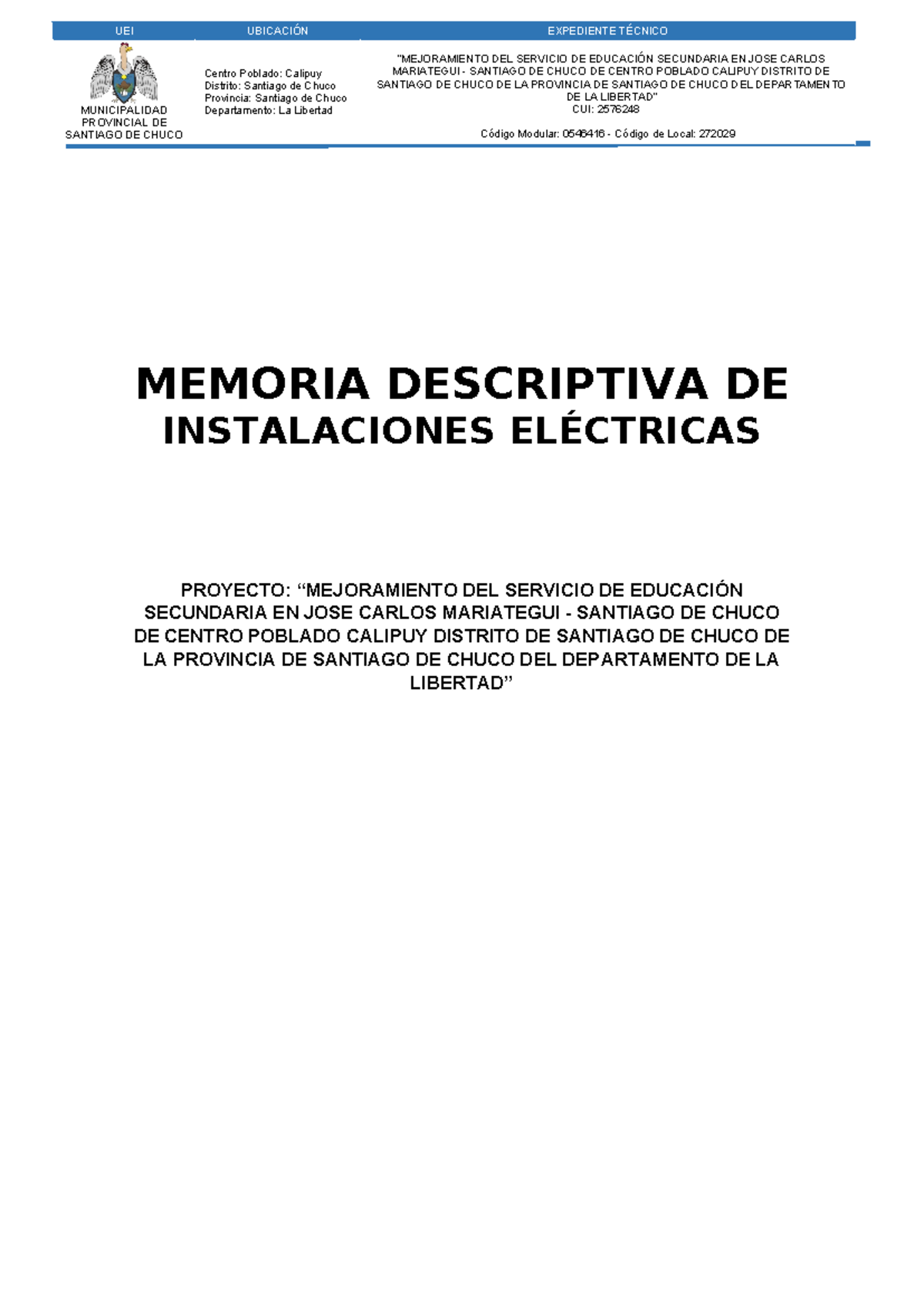 1.+Memoria+descriptiva+de+Instalaciones+Electricas++I - MEMORIA DESCRIPTIVA DE INSTALACIONES ...