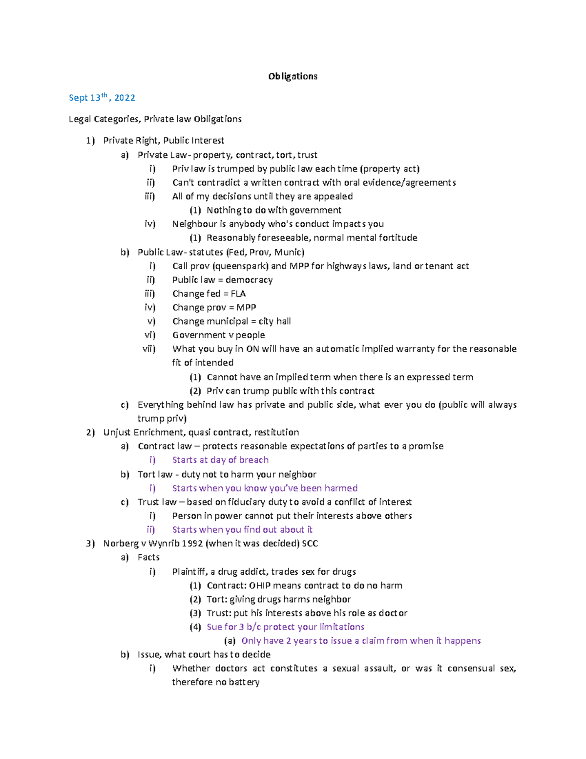 LAWS2202B - fall 2022 (notes) - Obligations Sept 13th , 2022 Legal ...