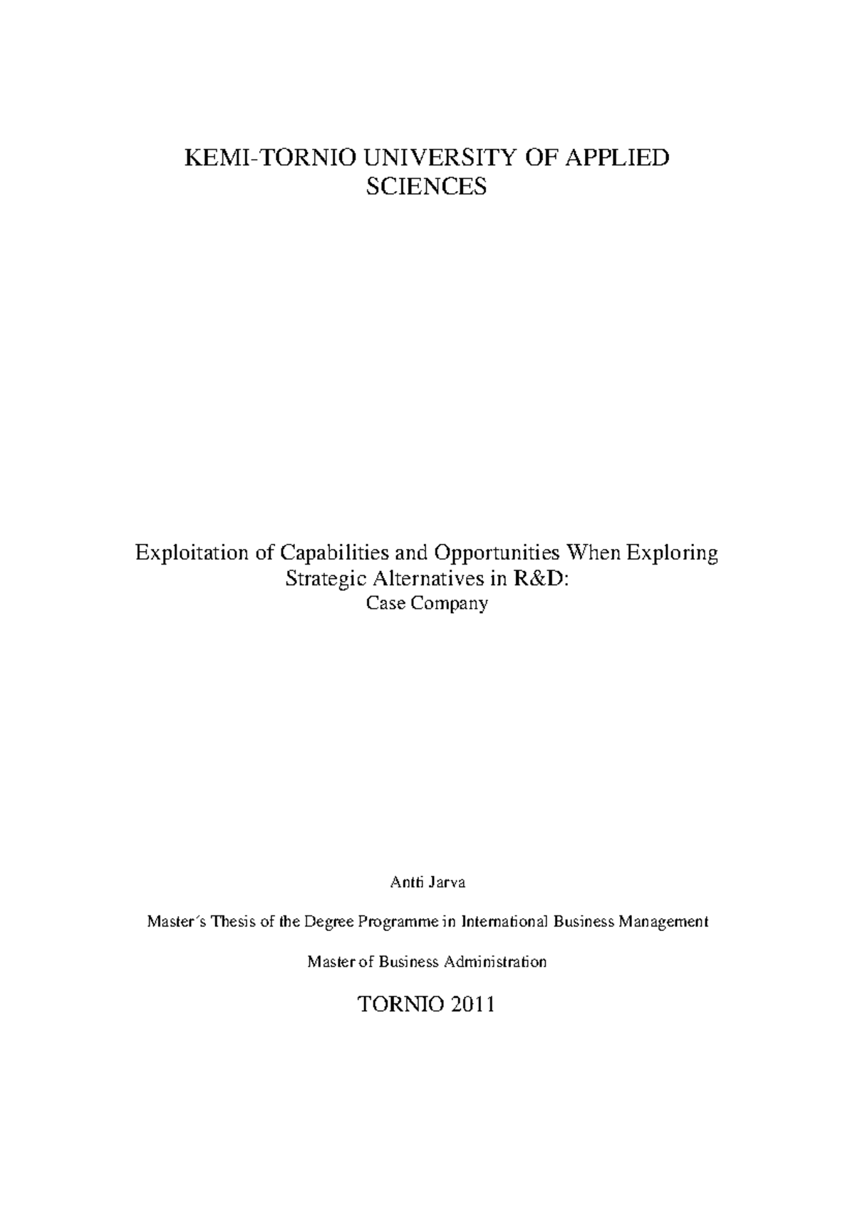 MBA Thesis Sample - KEMI-TORNIO UNIVERSITY OF APPLIED SCIENCES ...