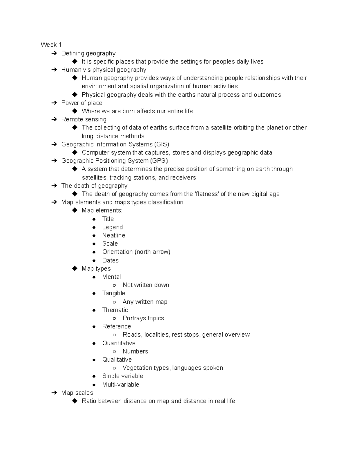 PPL Exam 1 Study Guide - notes - Week 1 Defining geography It is ...