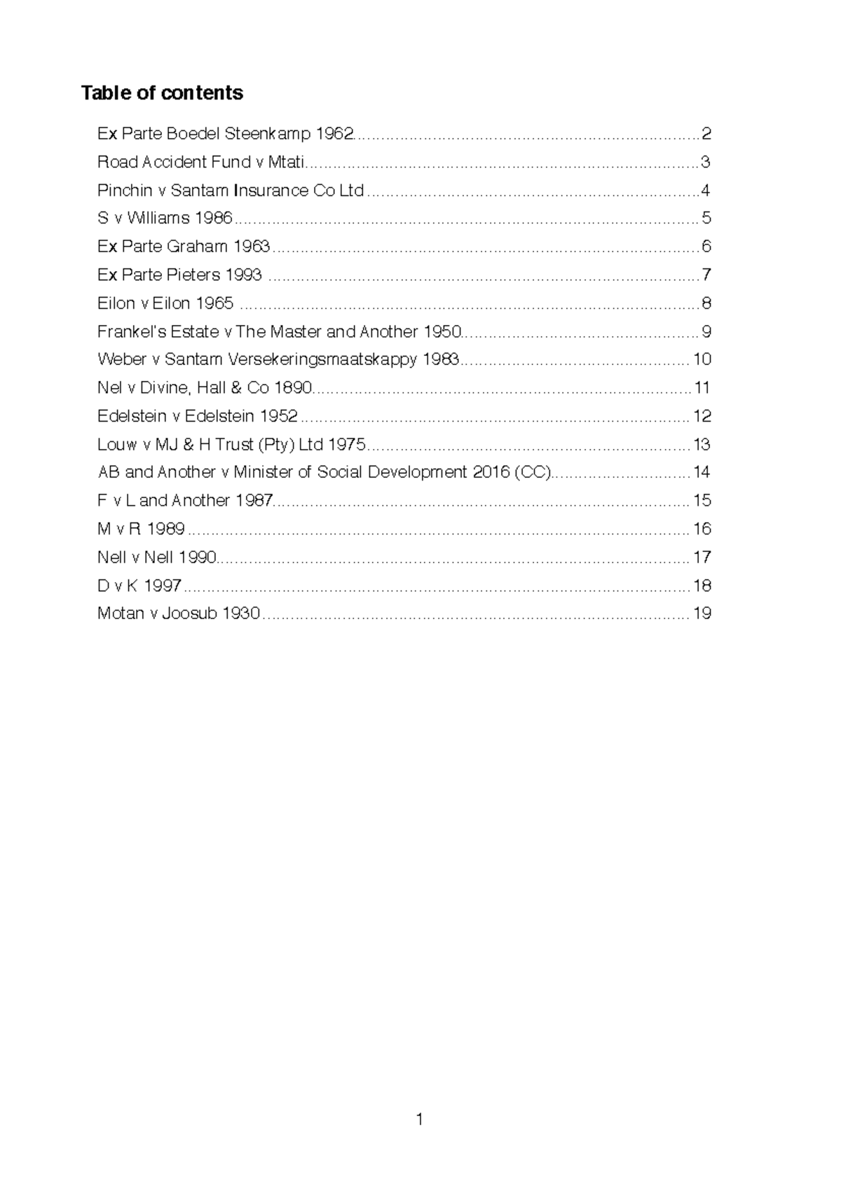 Cases (S) PDF - Table of contents Ex Parte Boedel Steenkamp Road ...