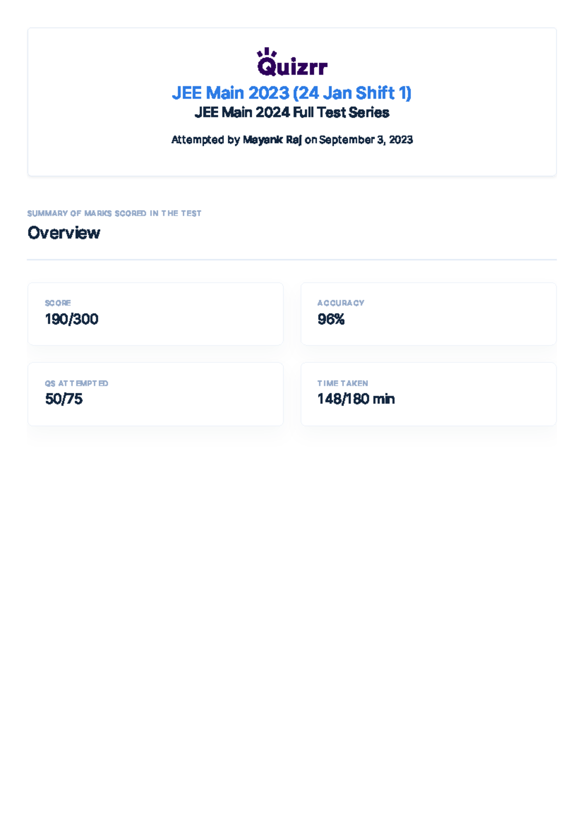 Mathongo test series - JEE Main 2023 ( 24 Jan Sh if t 1 ) JEE Main 2024 ...
