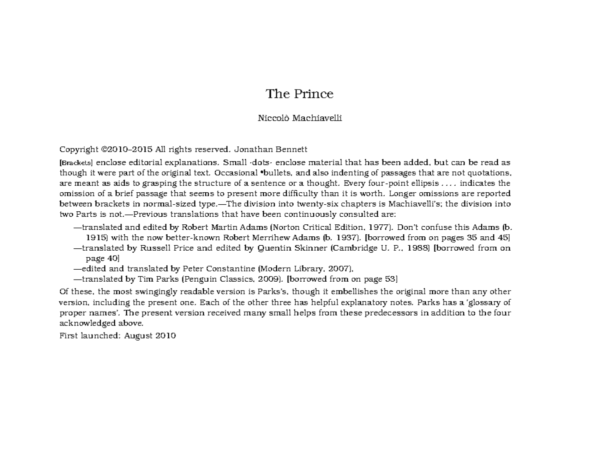 Machiavelli 1532 - for recreation and polsci class - The Prince Niccolò ...