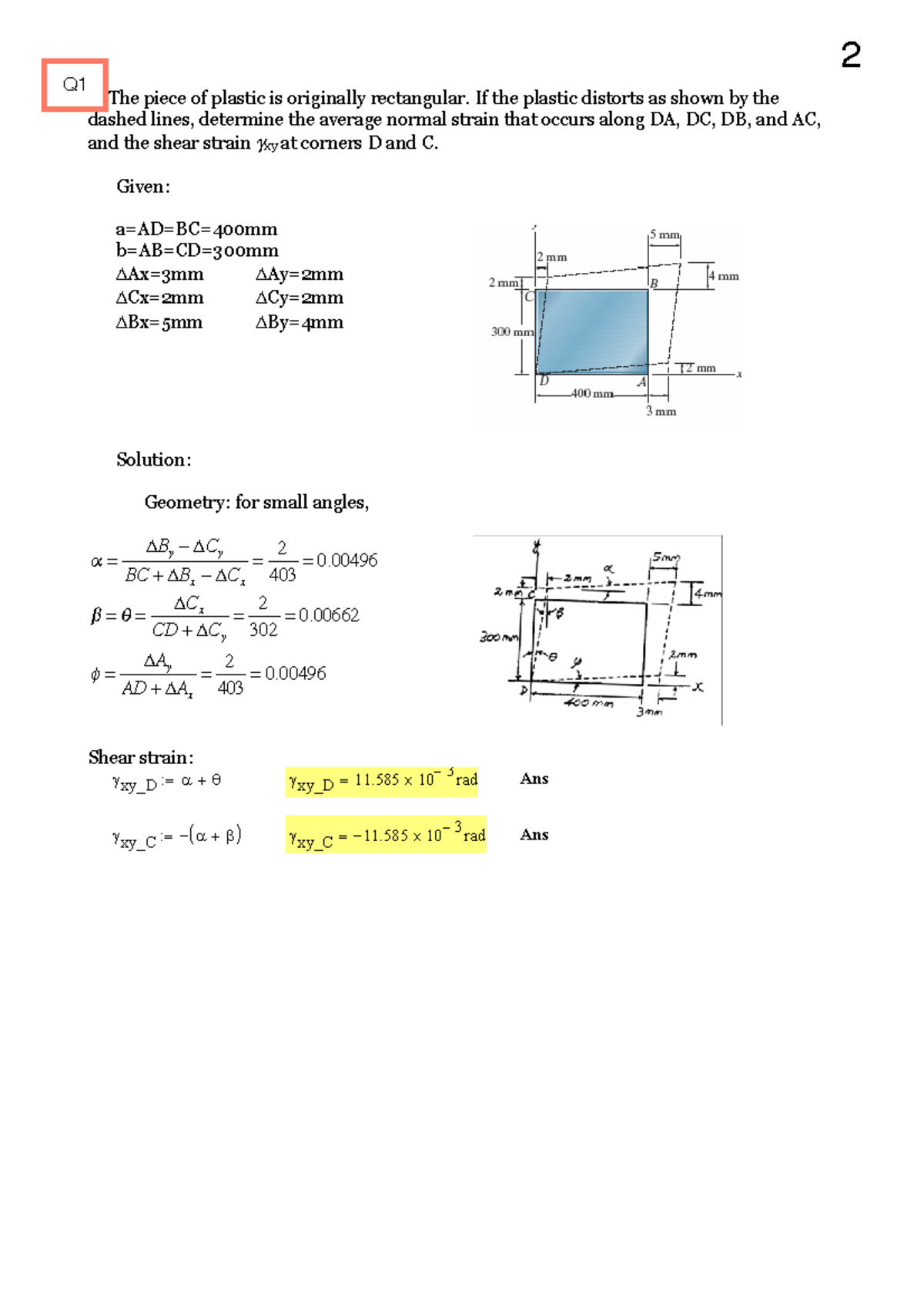 Problem Sheet 8S - week 8 answers - The piece of plastic is originally ...
