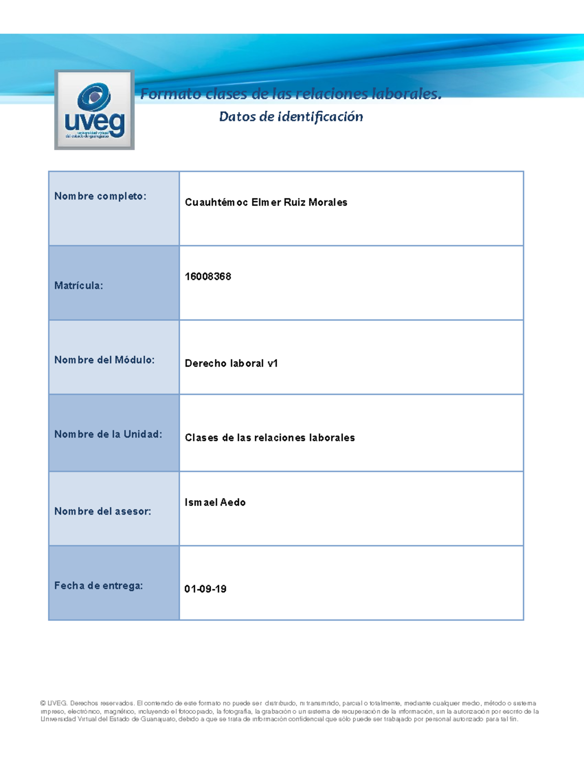Relaciones laborales - Datos de identificación Nombre completo ...
