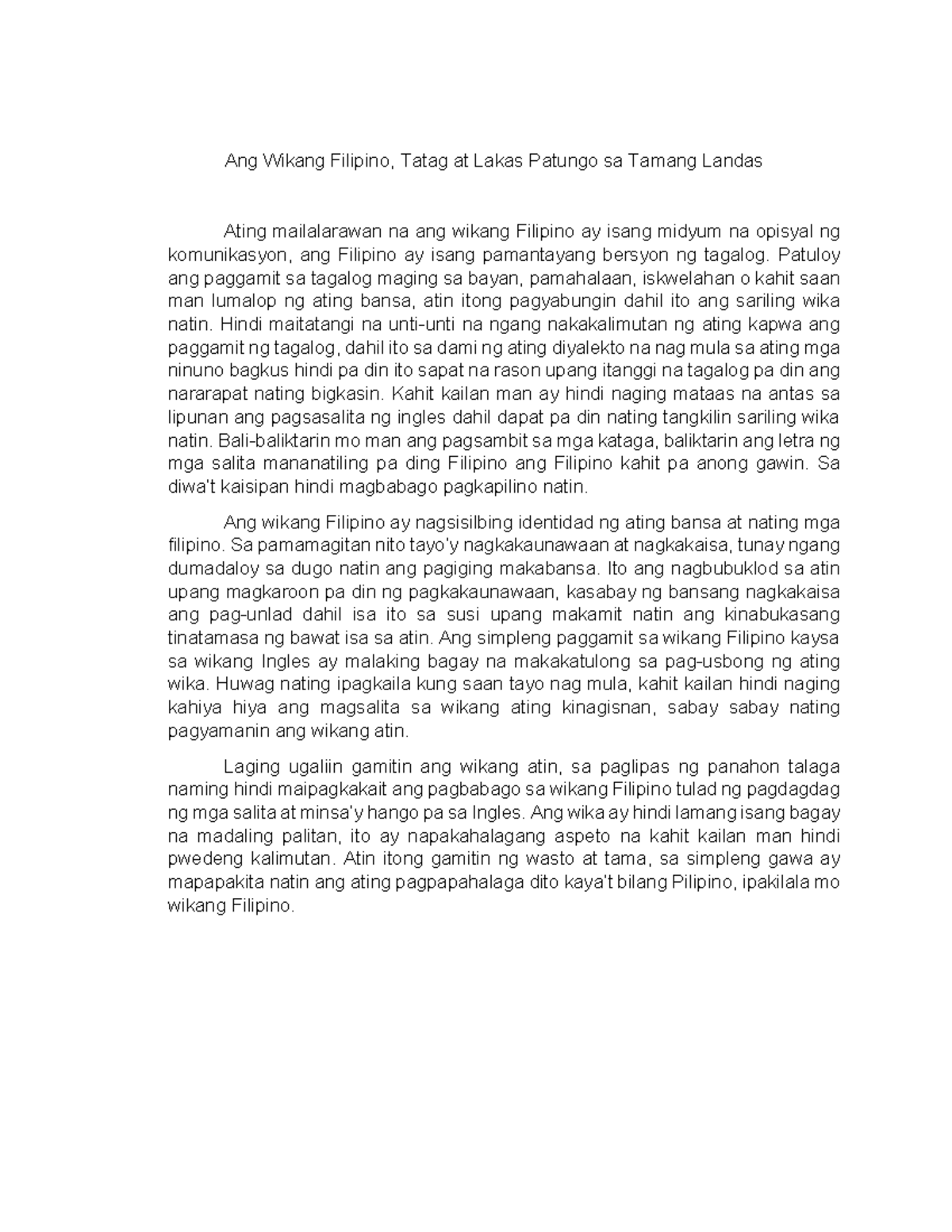 Ang Wikang Filipino, , Level 1 college student - Ang Wikang Filipino ...