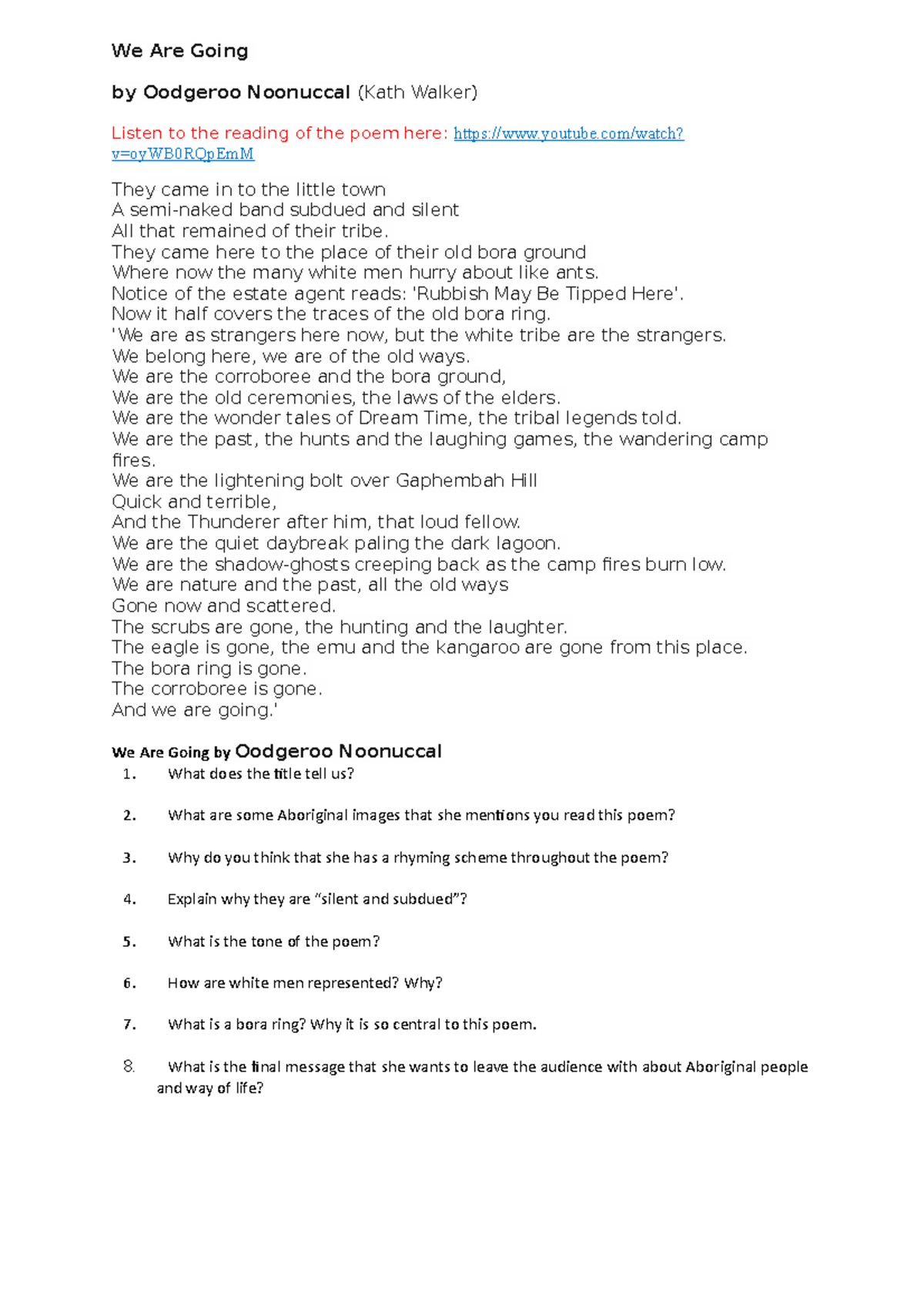 We Are Going - N/A - We Are Going by Oodgeroo Noonuccal (Kath Walker ...