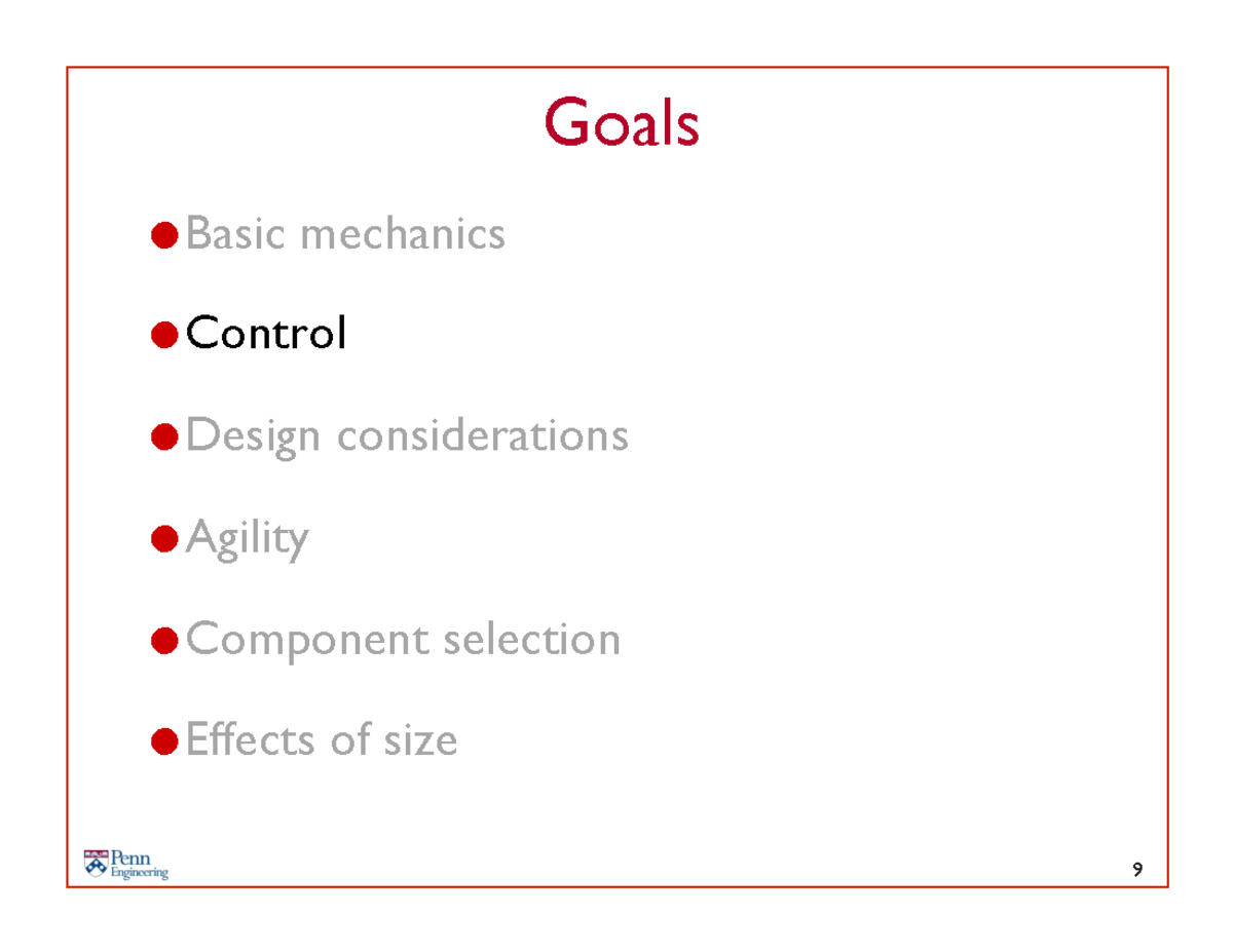 Dynamics and 1-D Linear Control - Goals Basic mechanics Control Design ...