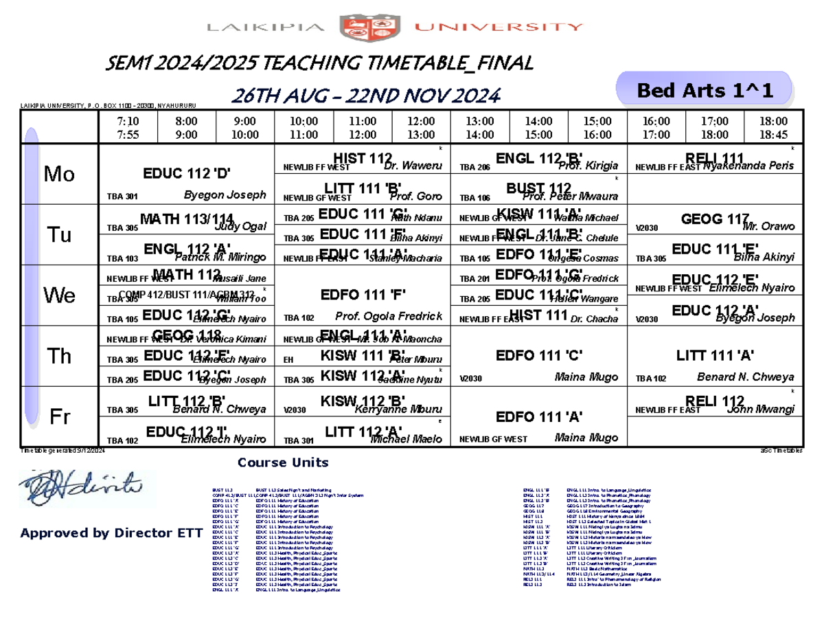 Sem 1 2024 2025 Aug Nov 2024 Teaching Tt Final Bed Arts 1 Bust 112