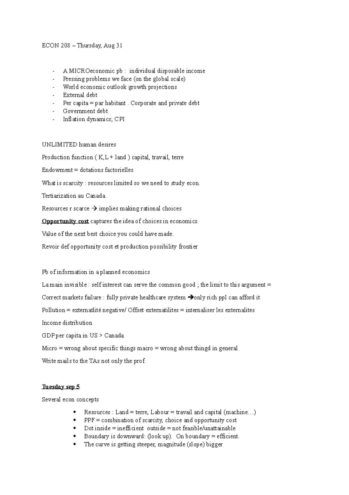 ECON 208 lectures notes - ECON 208 – Thursday, Aug 31 - A MICROeconomic ...