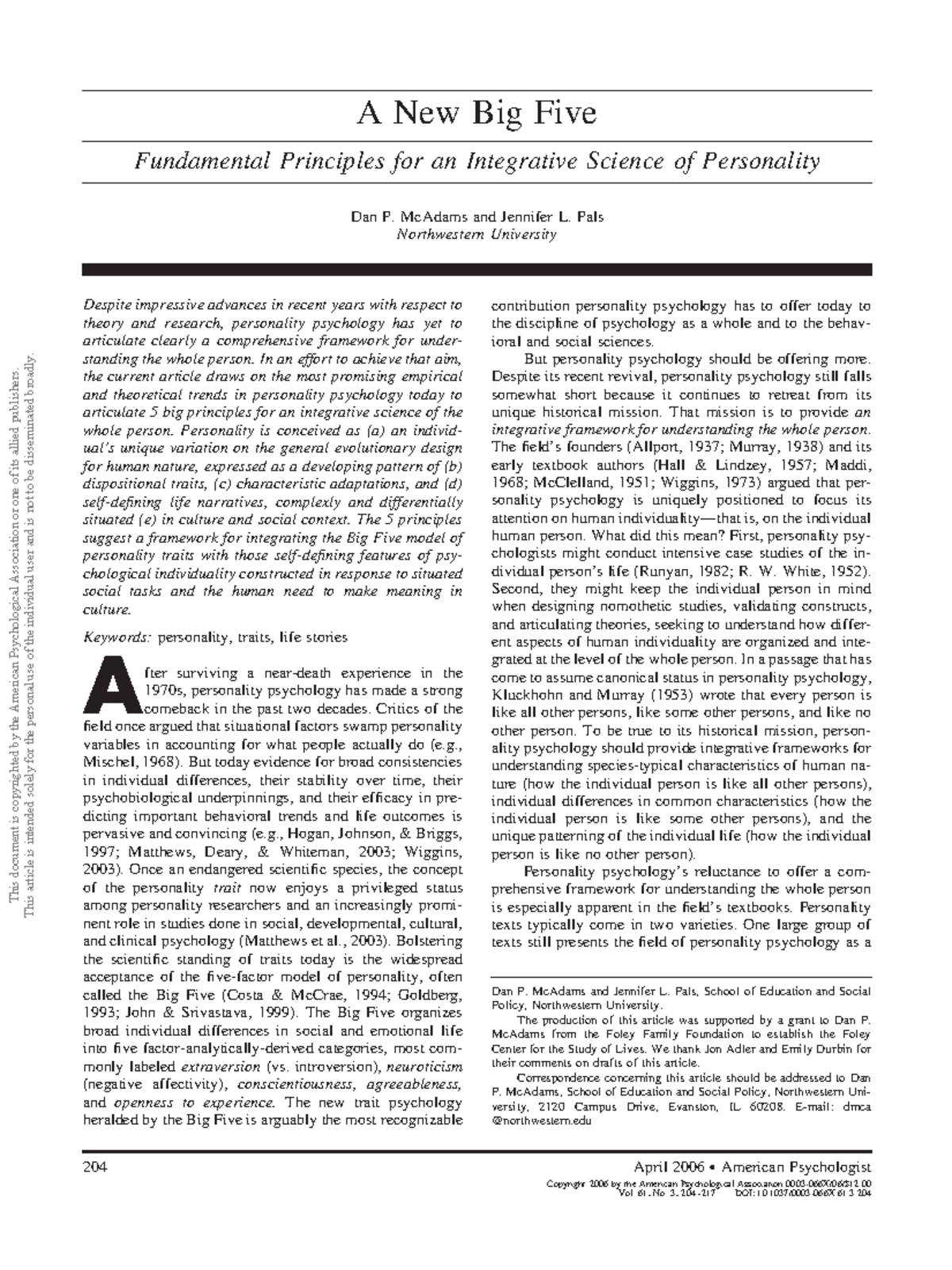 A New Big Five Fundamental Principles for an Integ - A New Big Five ...