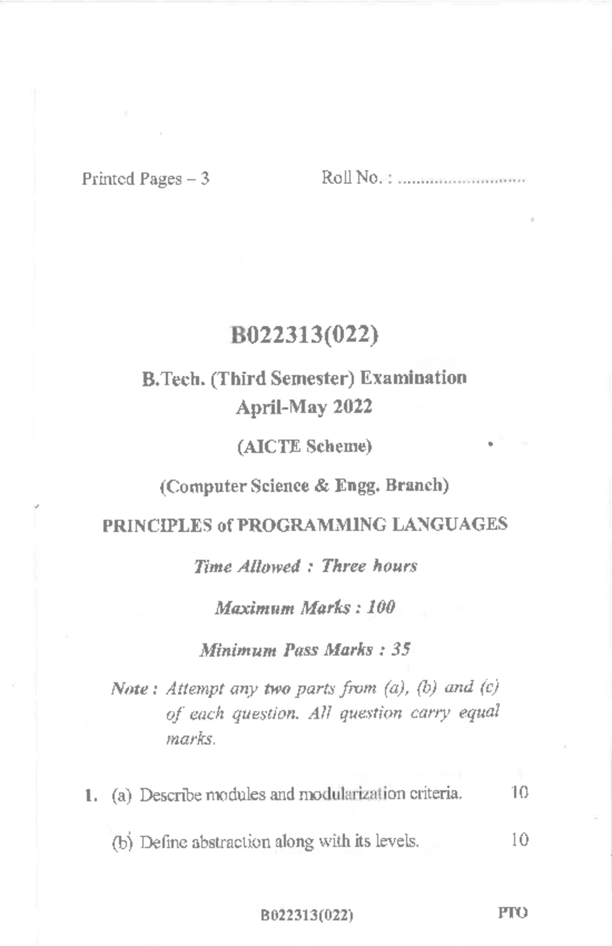 PPL 2022 - B.tech - Studocu