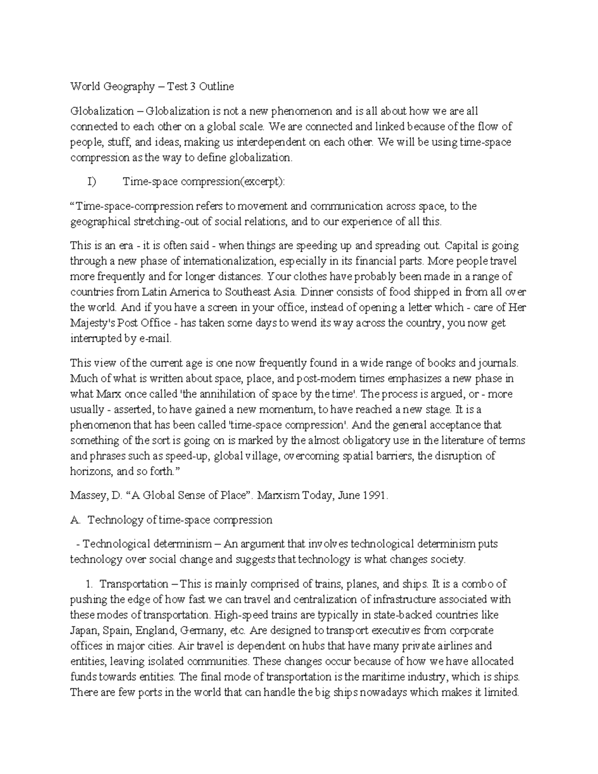 Test 3 Outline - GEA1000 - World Geography – Test 3 Outline ...