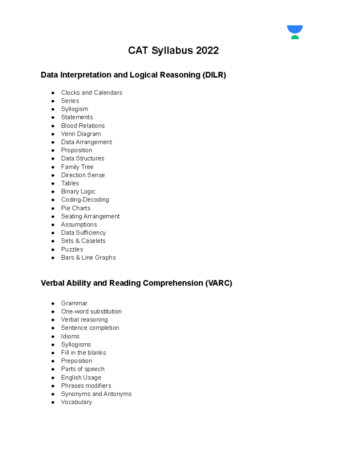 CAT-Syllabus - THNX - CAT Syllabus 2022 Data Interpretation and Logical ...