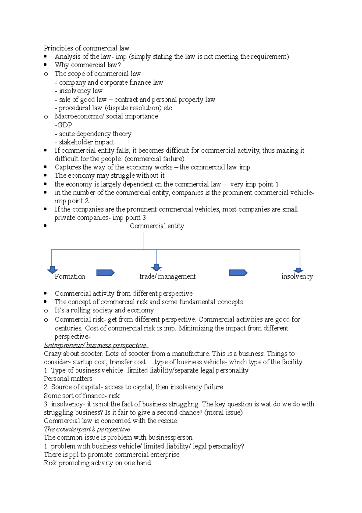 Commerical law - Lecture notes (key concepts) - Principles of ...