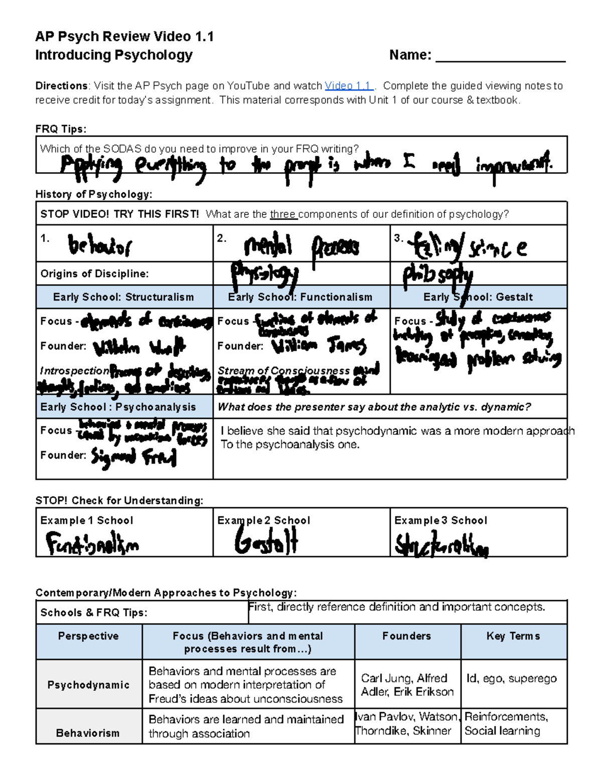 AP Psych 1 - Worksheet problems - AP Psych Review Video 1. 1 ...