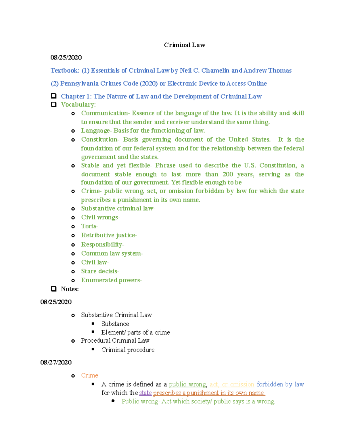 Criminal Law - Chamelin and Andrew Thomas (2) Pennsylvania Crimes Code ...