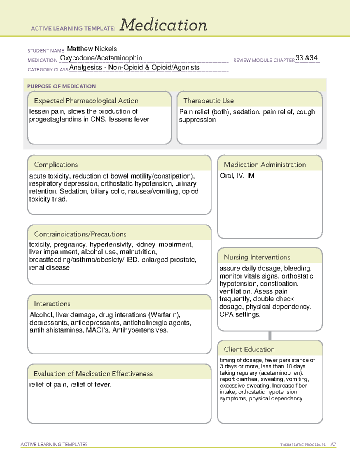 Medication-Oxycodone & Acetaminophen - ACTIVE LEARNING TEMPLATES ...