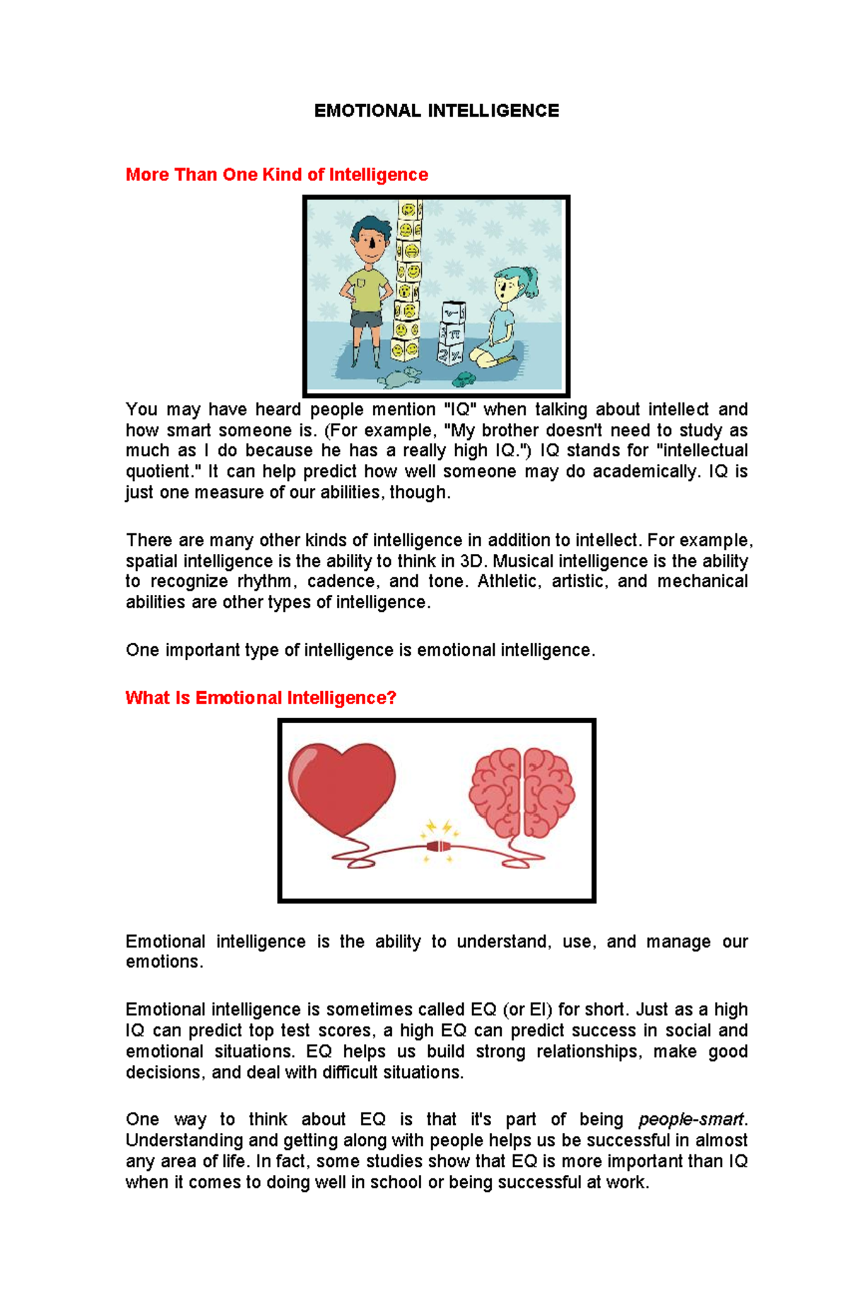 Week 1 Day 2 - Personal Development - EMOTIONAL INTELLIGENCE More Than One Kind of Intelligence ...
