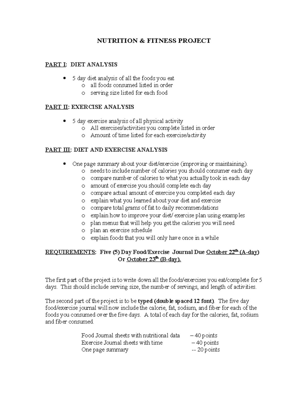 Nutrition project 3 - noo - NUTRITION & FITNESS PROJECT PART I: DIET ...