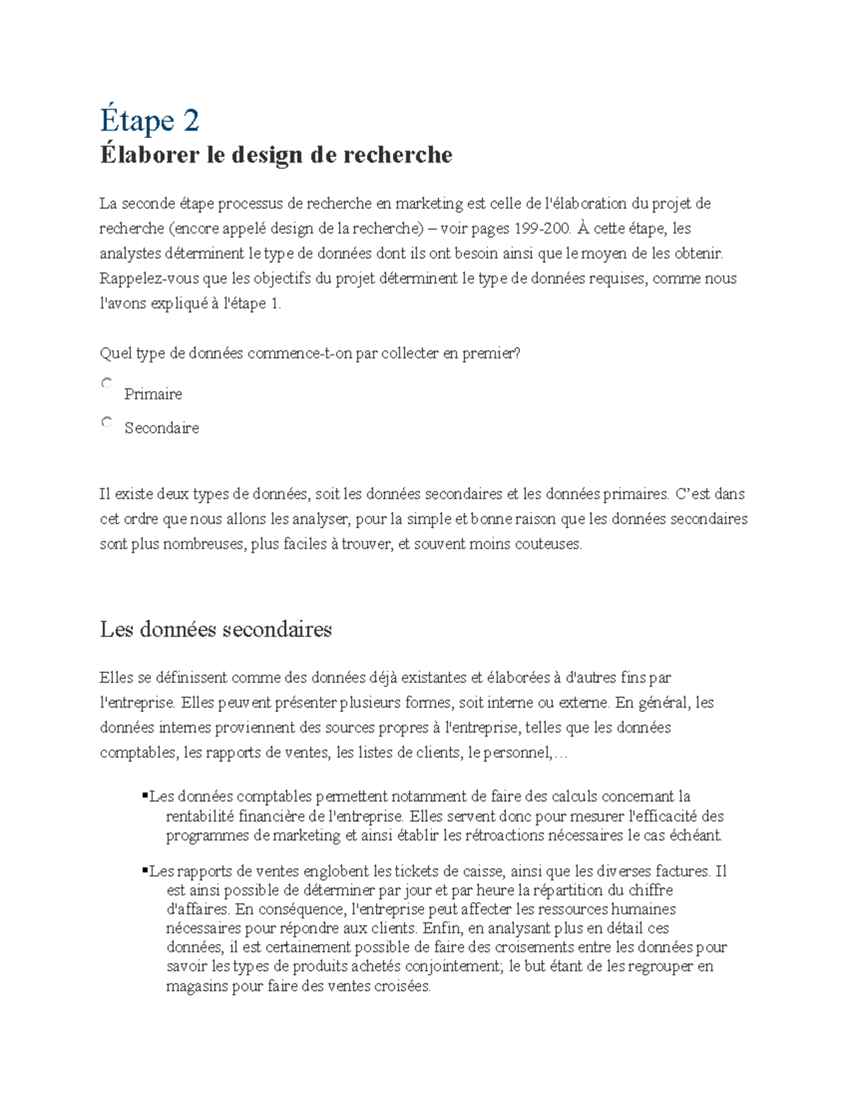 Notes de cours chapitre 6 étape 2 - Étape 2 Élaborer le design de ...