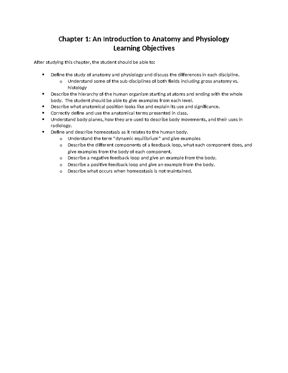 Chapter 1 Learning Objectives - Chapter 1: An Introduction to Anatomy ...