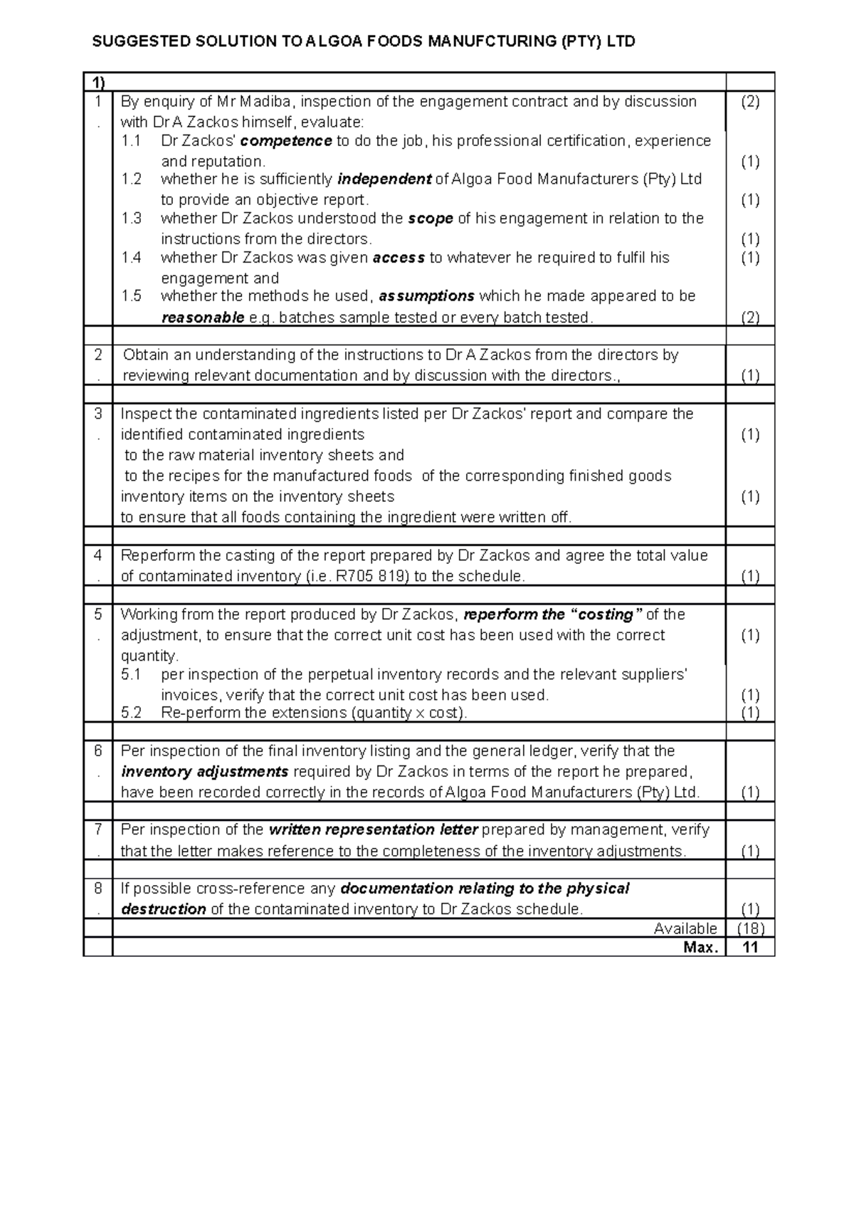 6. Algoa Foods RGO S (Test 2017 ) - SUGGESTED SOLUTION TO ALGOA FOODS ...