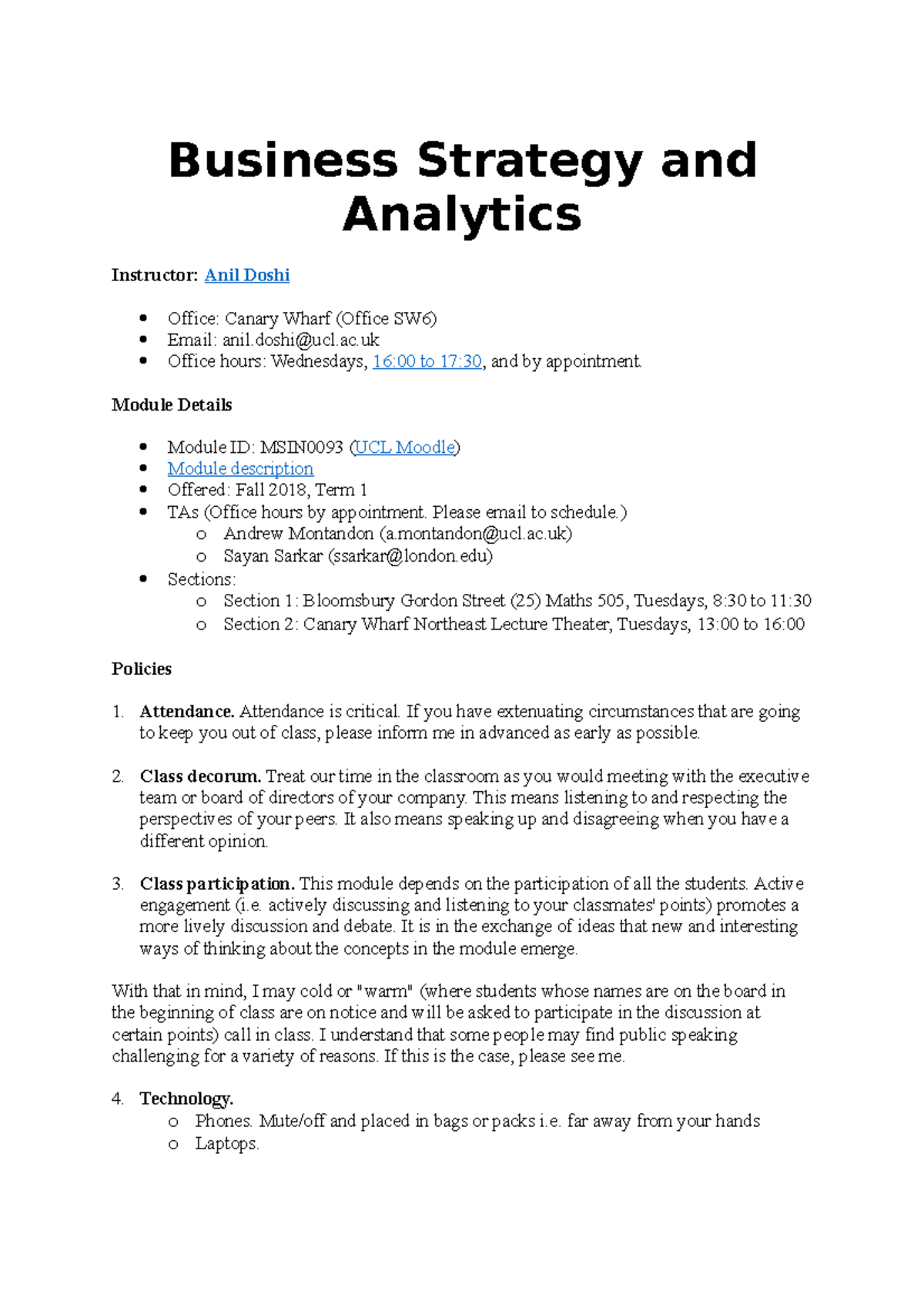 Business Strategy and Analytics Syllabus - Business Strategy and ...
