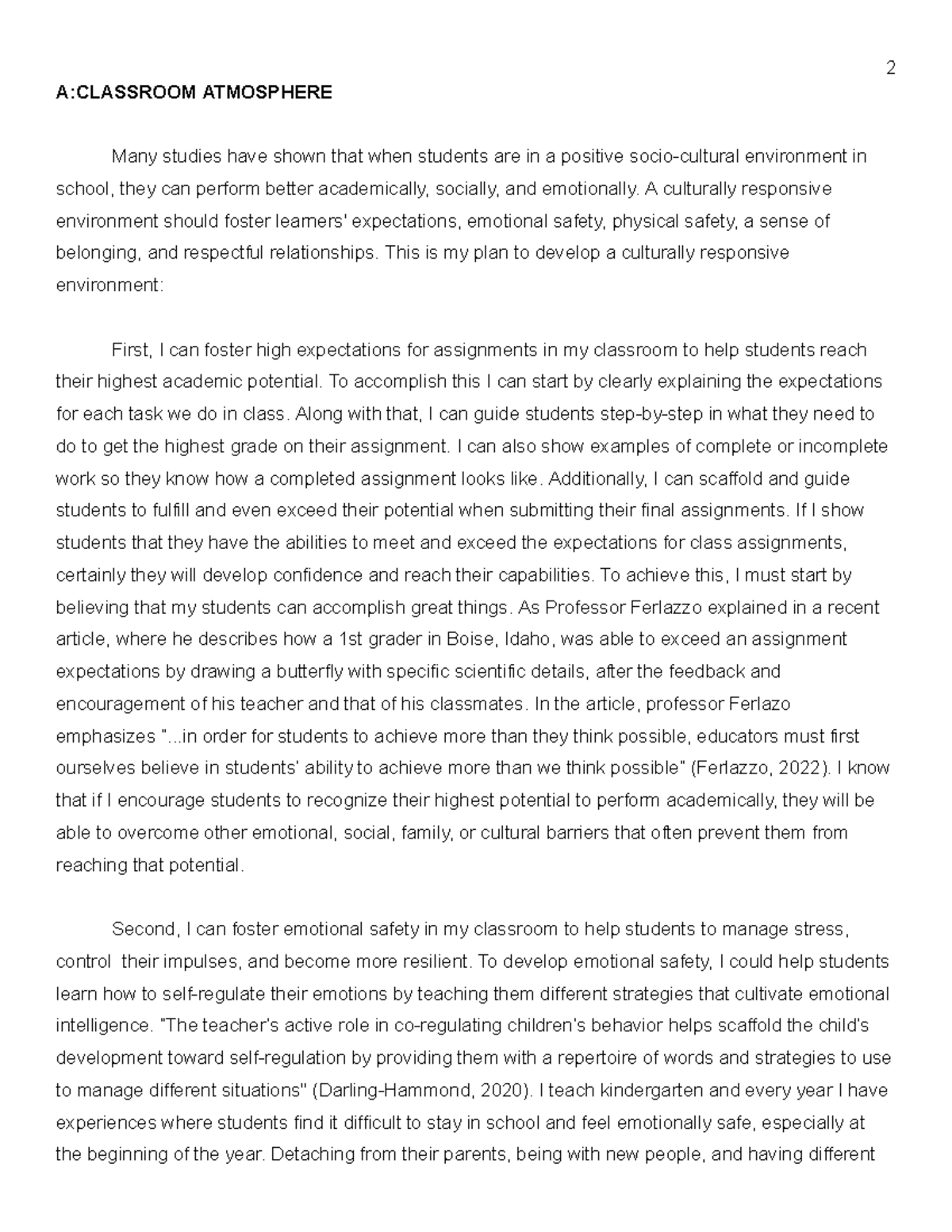 D186 TASK 1 Creating A Supportive Learning Environment - A:CLASSROOM ...